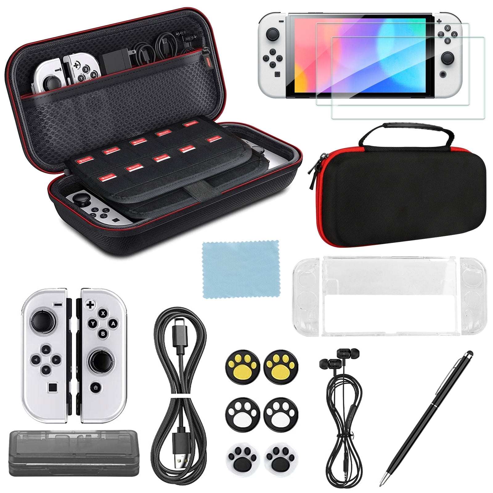 16-in-1 Accessories Bundle Fit for Nintendo Switch OLED Model 2021, Protective Portable Hard ...