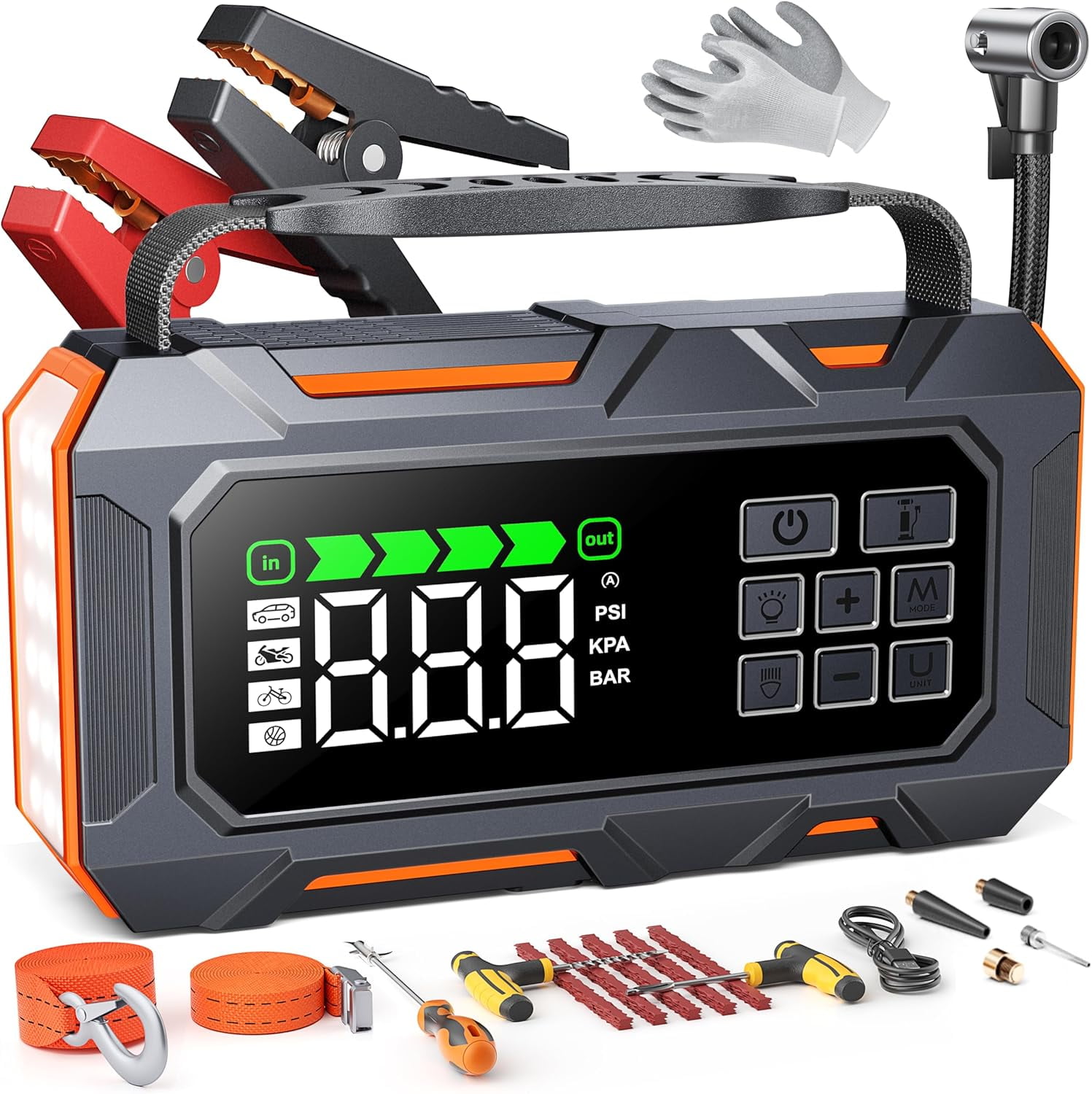 16-in-1 Car Jump Starter with Air Compressor 160PSI, 8000A Jump Starter ...