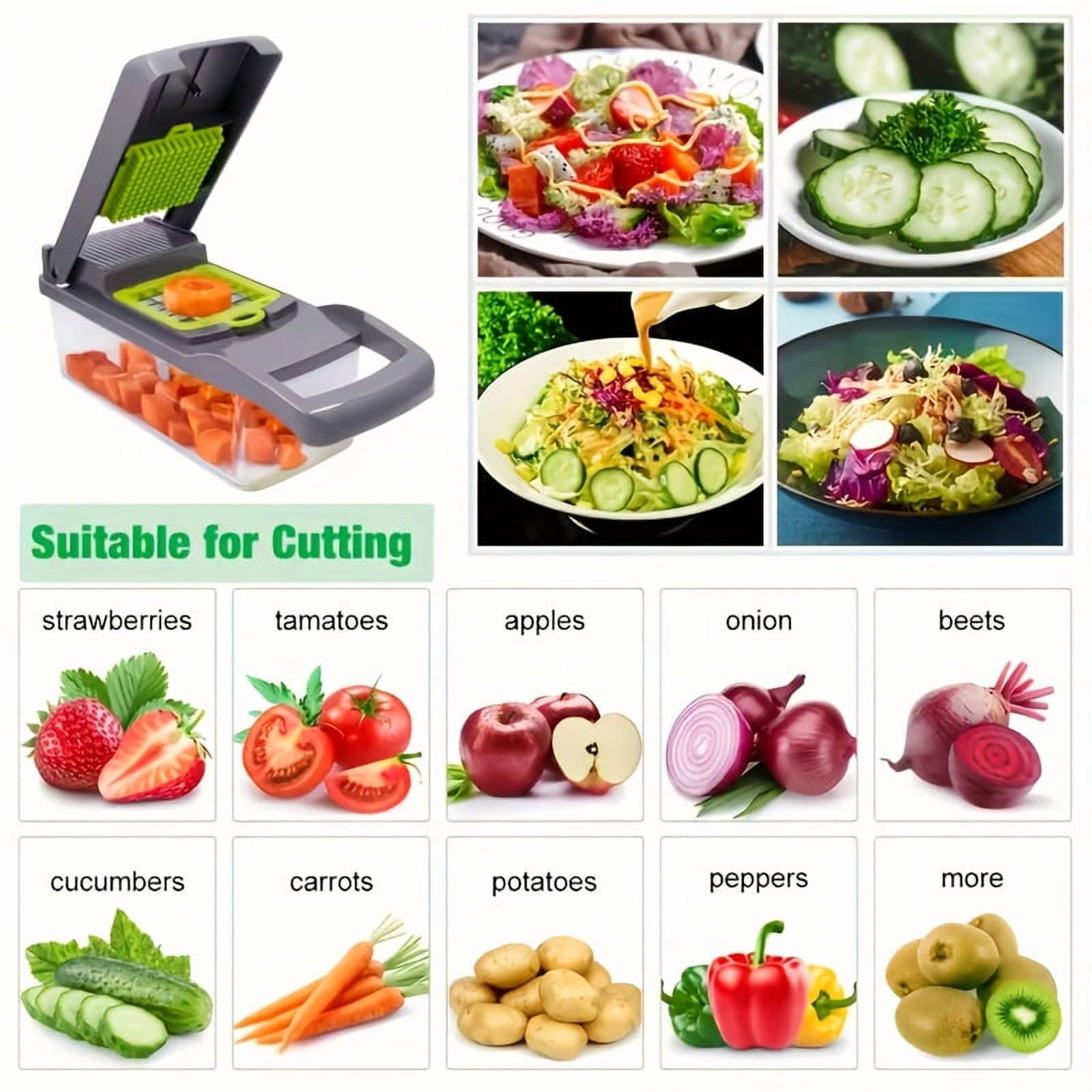 16-in-1 Heavy-Duty Vegetable Chopper - 8 Multi-Blade Manual Food ...