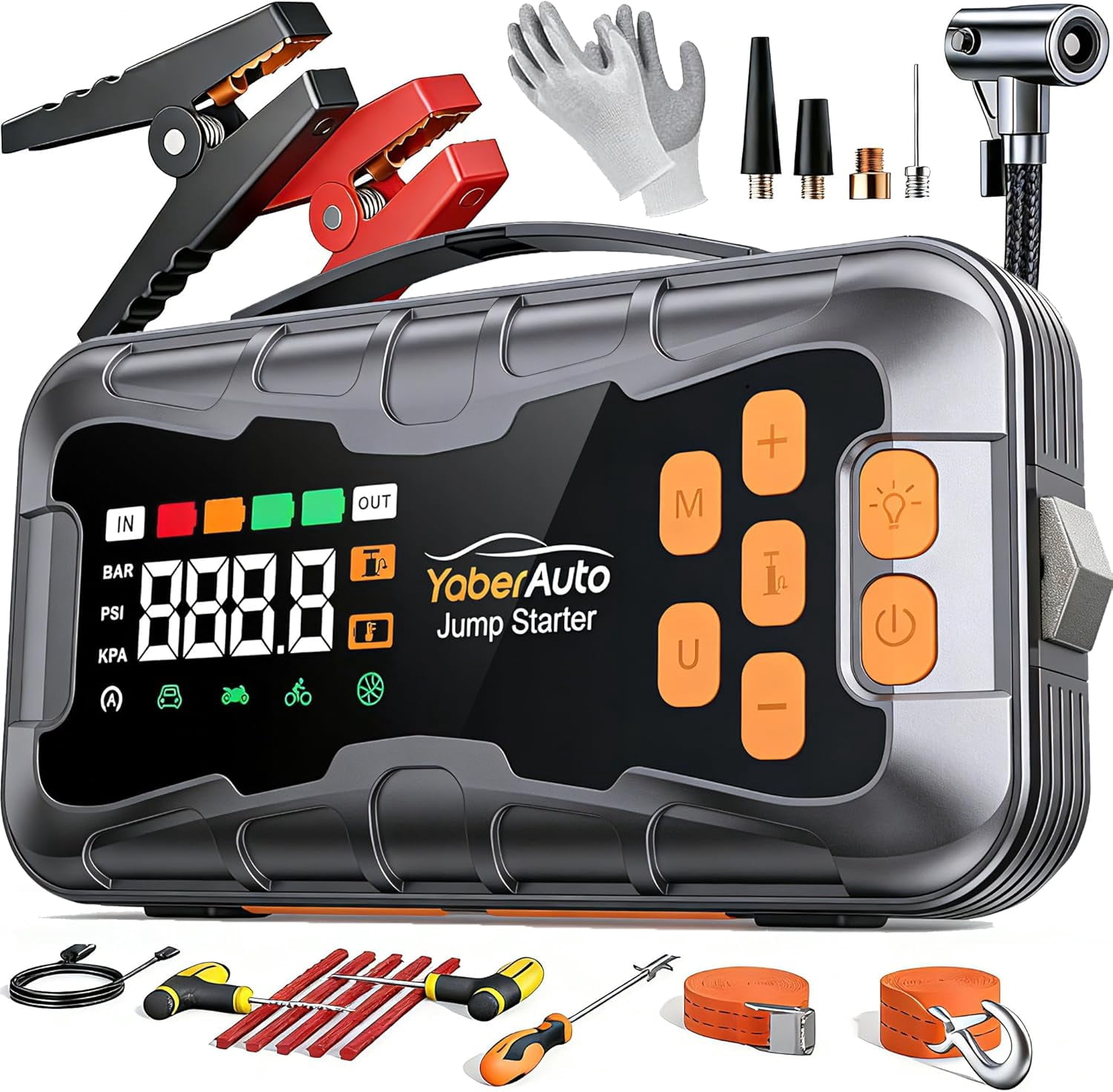 16-in-1 Jump Starter with Air Compressor 8000A 160PSI Car Battery Jump ...