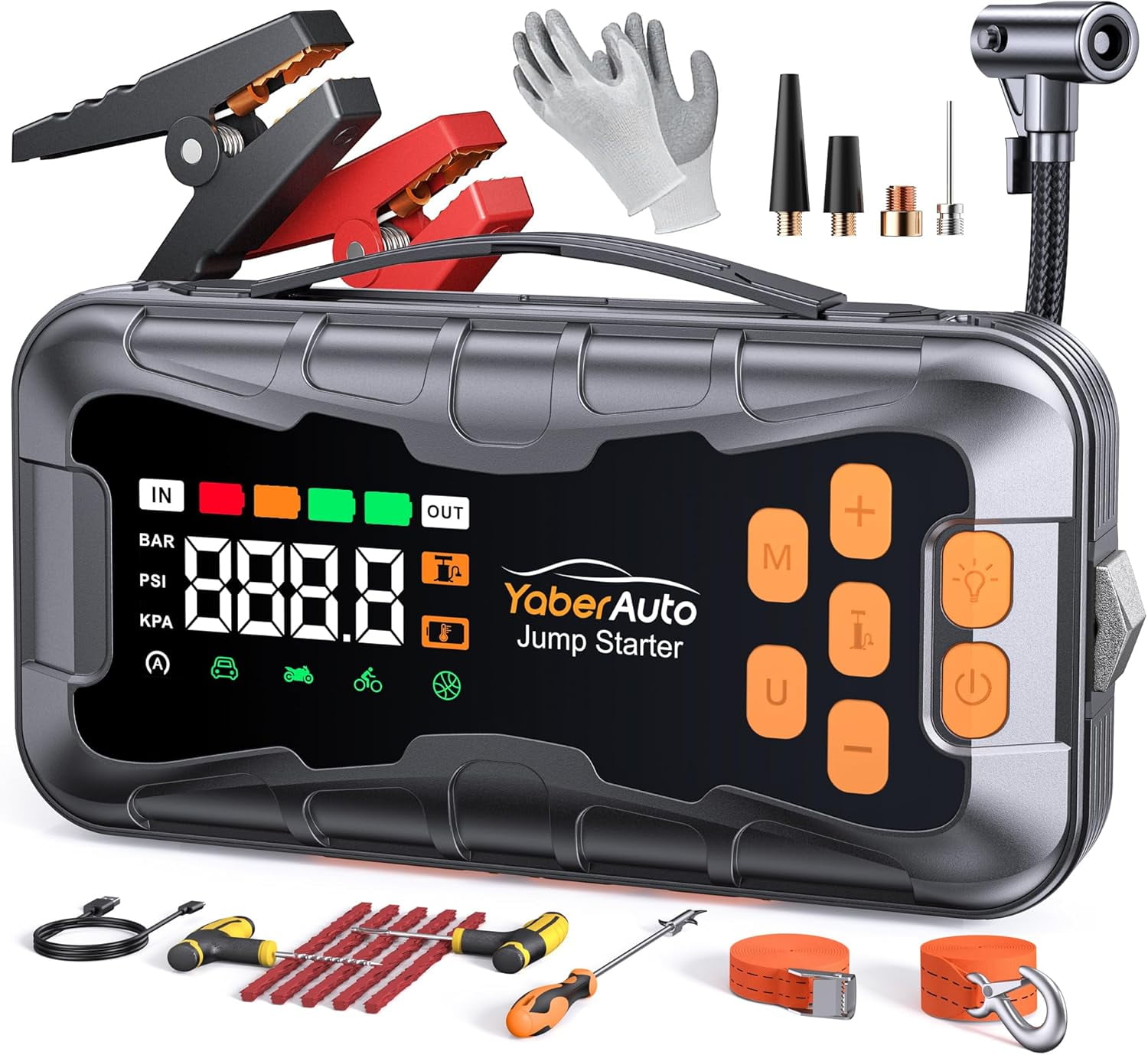 16-in-1 Jump Starter with Air Compressor 8000A 160PSI Car Battery Jump ...