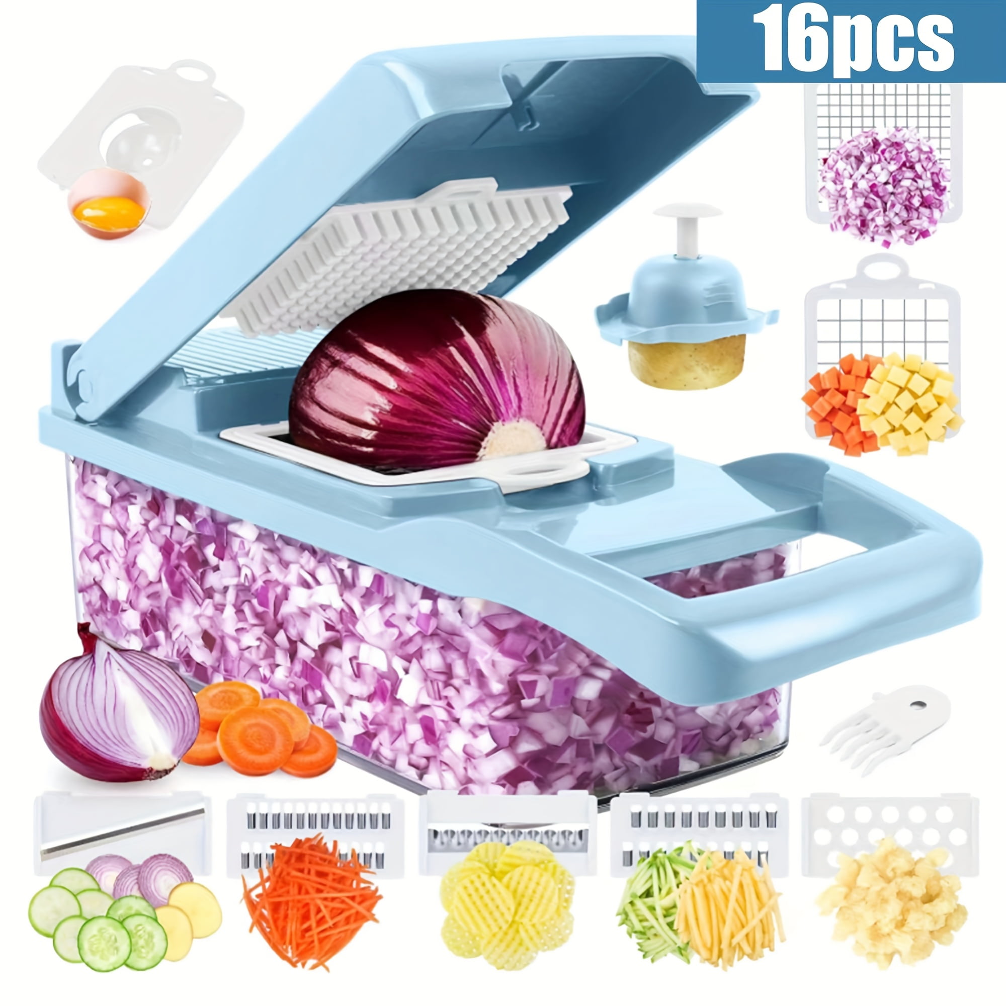 16-in-1 Manual Vegetable Chopper Set, With 8 Blades, Container, Peeler ...