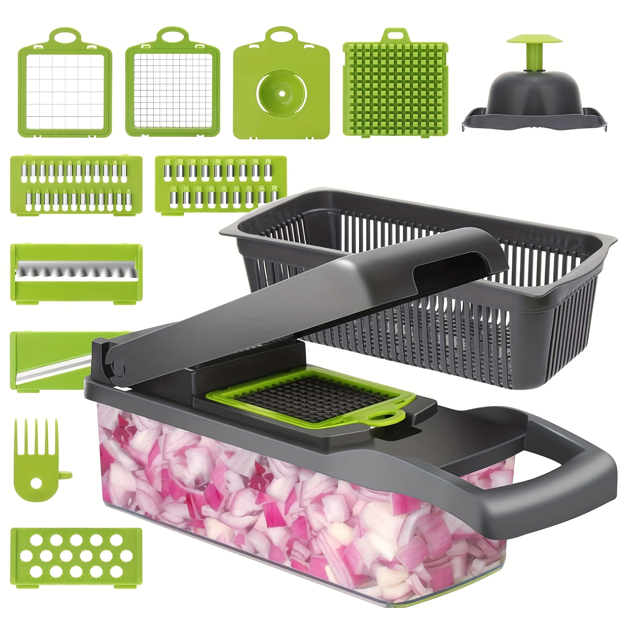 16-in-1 Manual Vegetable Chopper Set, With 8 Blades, Container, Peeler ...
