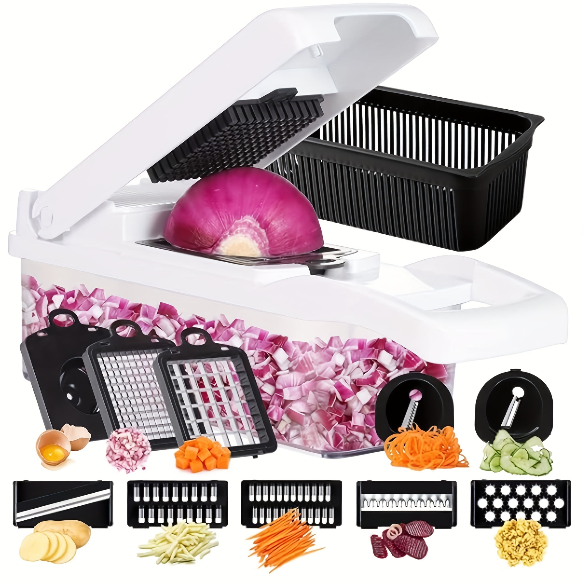 16-in-1 Manual Vegetable Chopper Set, With 8 Blades, Container, Peeler ...