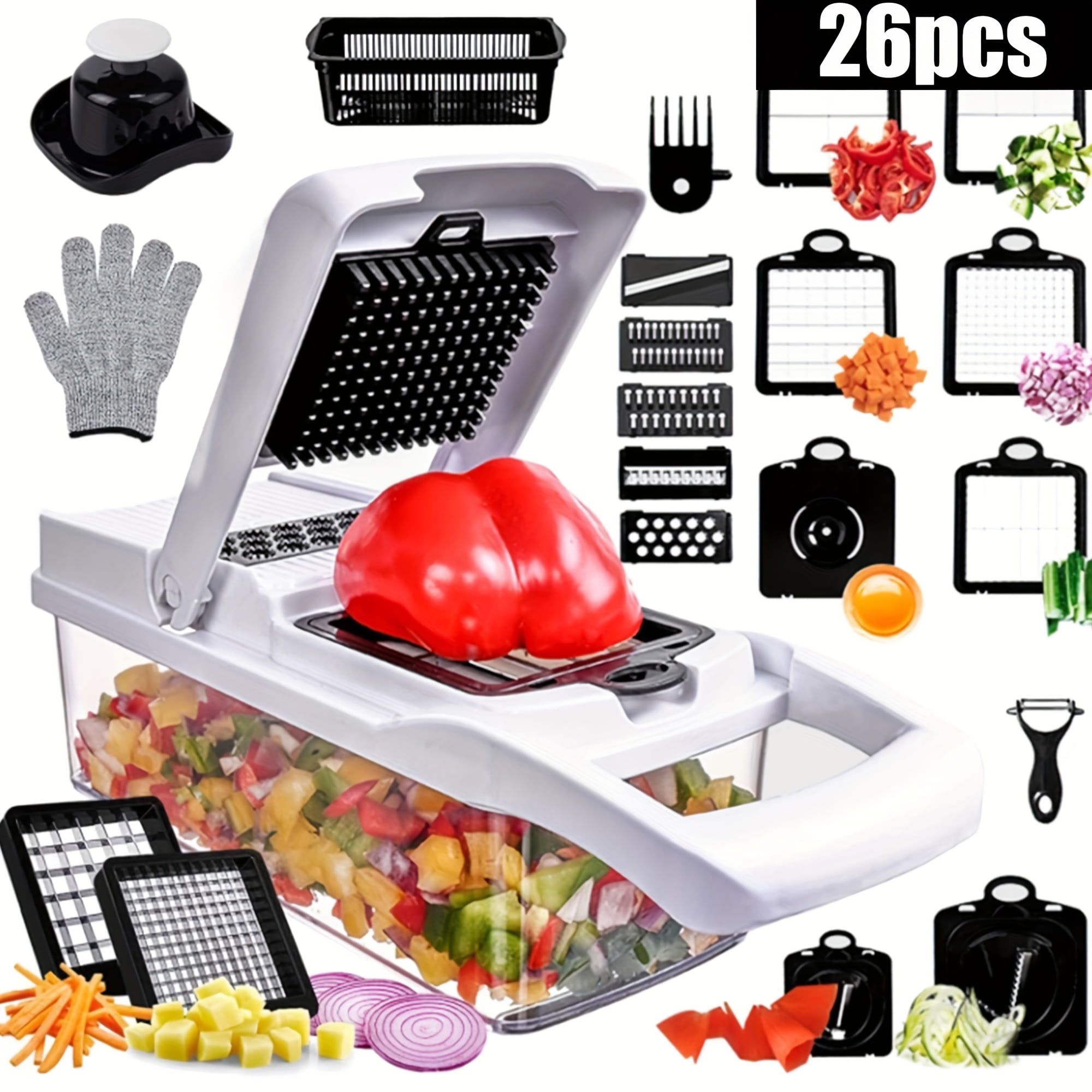 16-in-1 Manual Vegetable Chopper Set, With 8 Blades, Container, Peeler ...