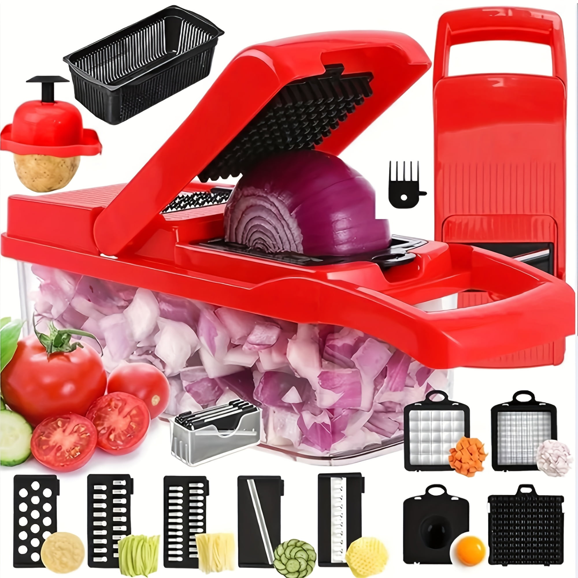 16-in-1 Manual Vegetable Chopper Set, With 8 Blades, Container, Peeler ...