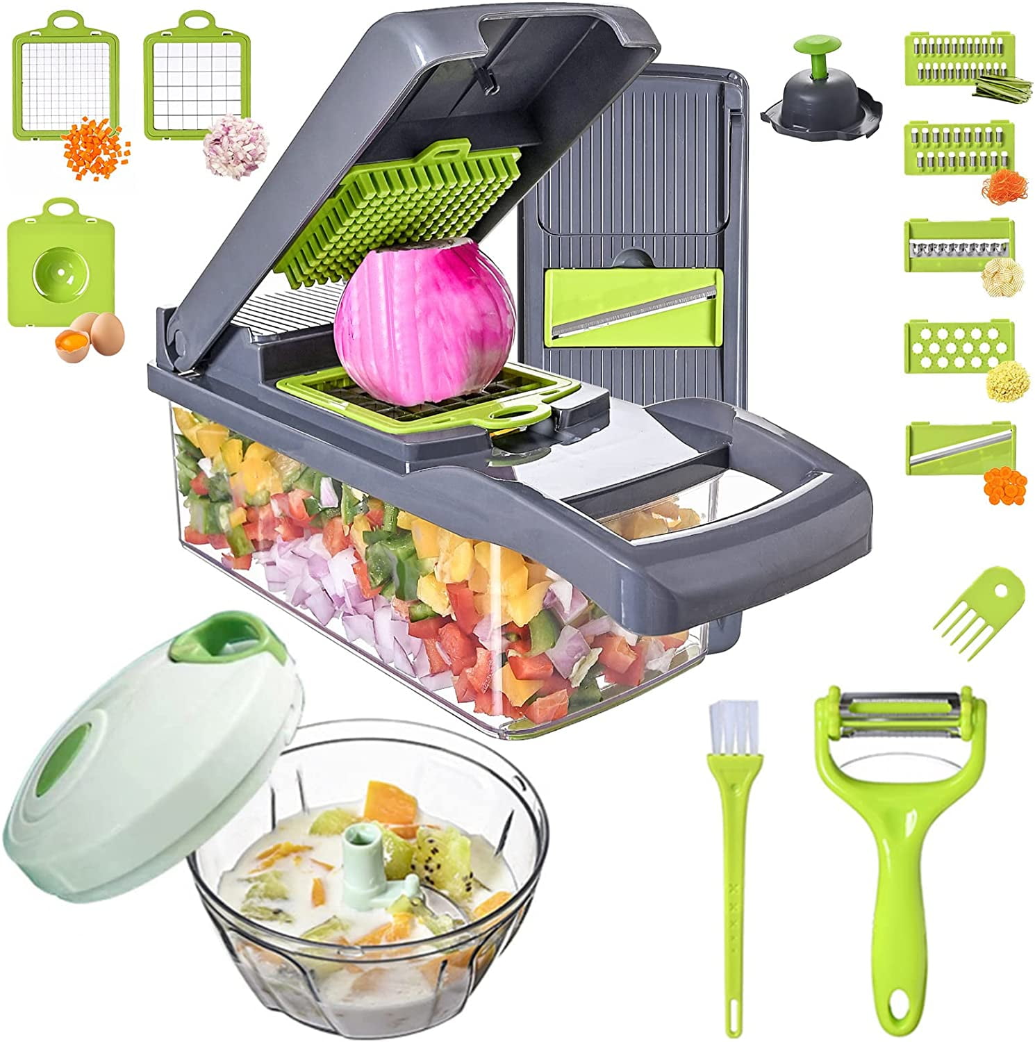 16-in-1 Multi-Functional Vegetable Chopper and Slicer Set with 7 Blades ...