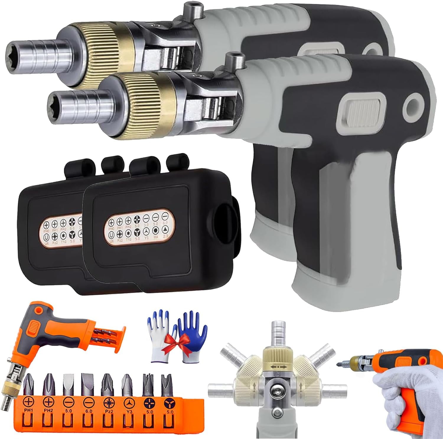 16-in-1 Multi Screwdriver Set, Multi Angles Electric Screwdriver Gun with Magnetic Bit, Ratchet ...