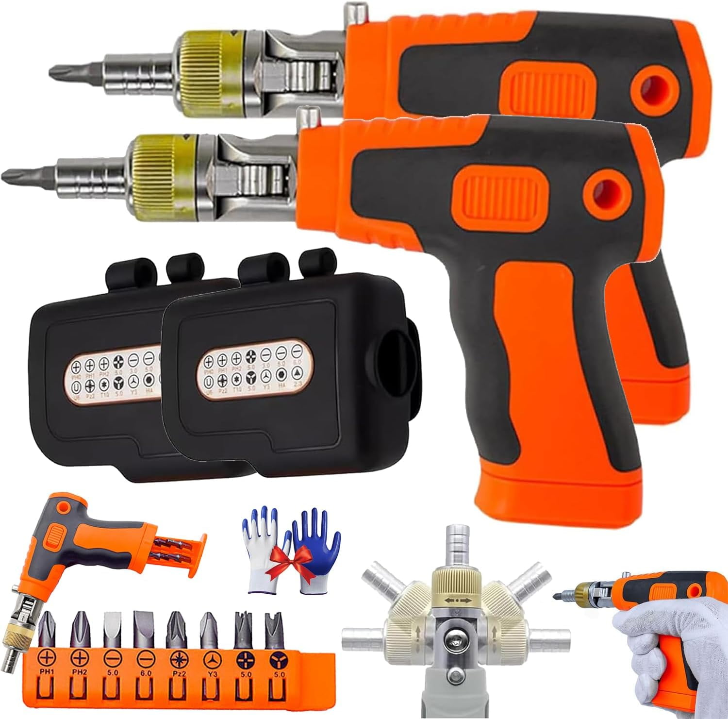 16-in-1 Multi Screwdriver Set, Multi Angles Electric Screwdriver Gun with Magnetic Bit, Ratchet ...