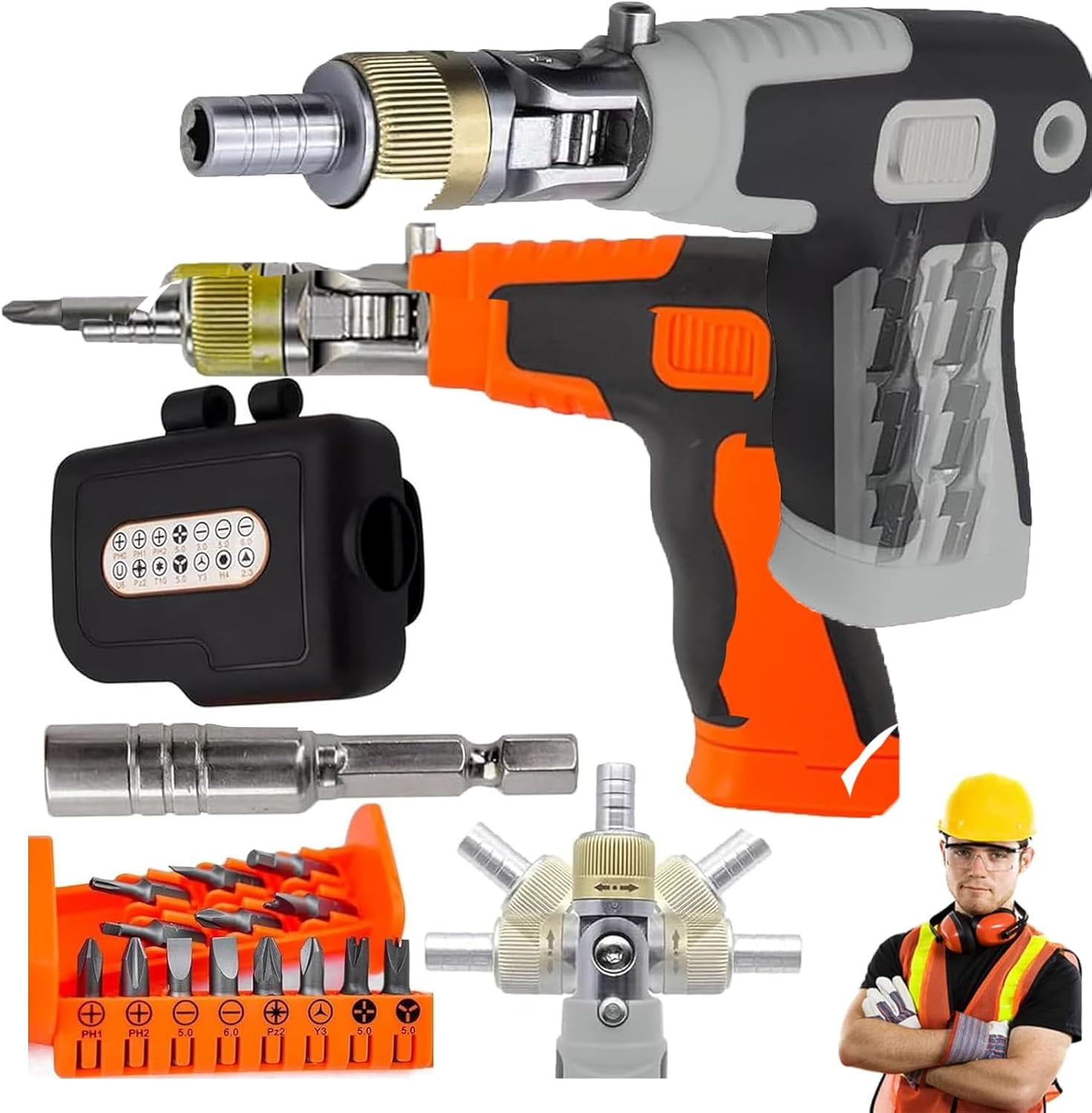 16-in-1 Multi Screwdriver Set, Multi Angles Electric Screwdriver Gun with Magnetic Bit ...