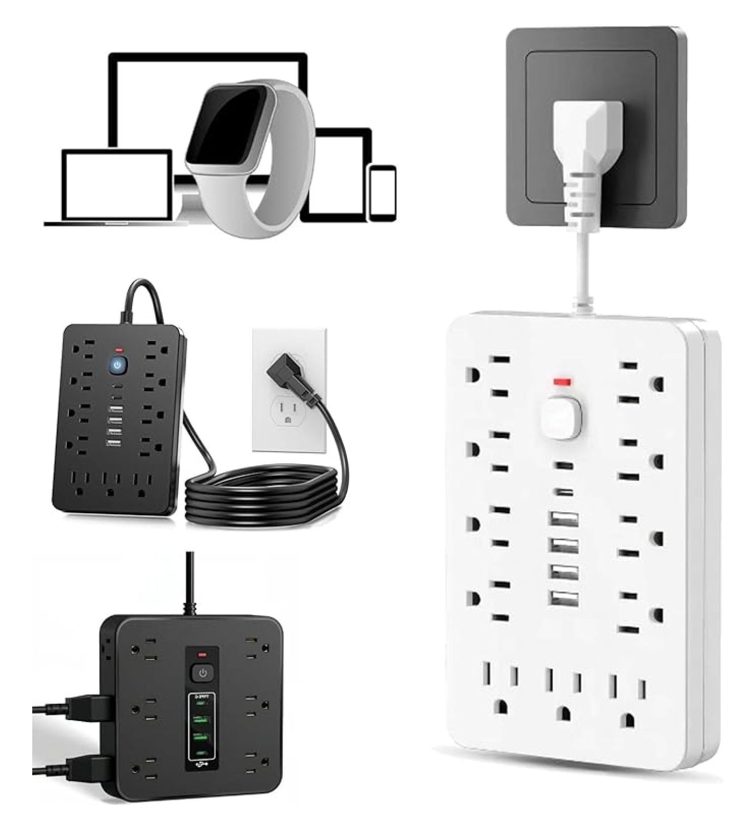16-in-1 Power Strip with & Protection, Portable Flat Plug Power Strip ...