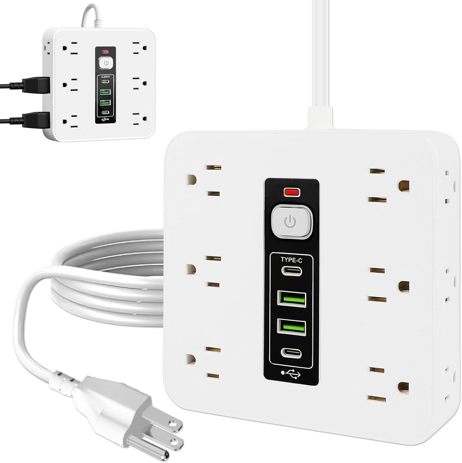 16-in-1 Power Strip Surge Protector, 12 AC Outlets & 2 USB-C, 2 USB-A ...