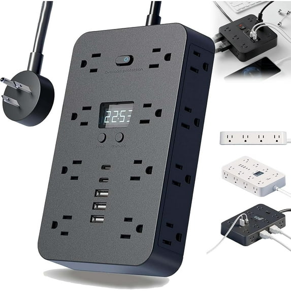 16 in 1 Power Strip Surge Protector, 5/10FT Recessed Power Outlet, Wall ...