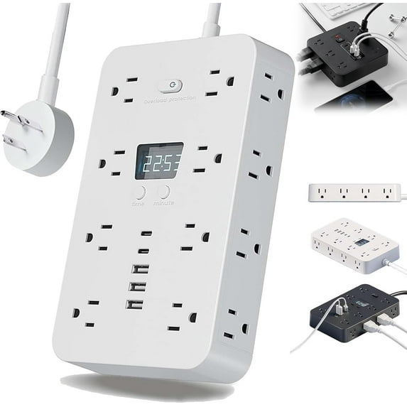 16 in 1 Power Strip Surge Protector, 5/10FT Recessed Power Outlet, Wall ...