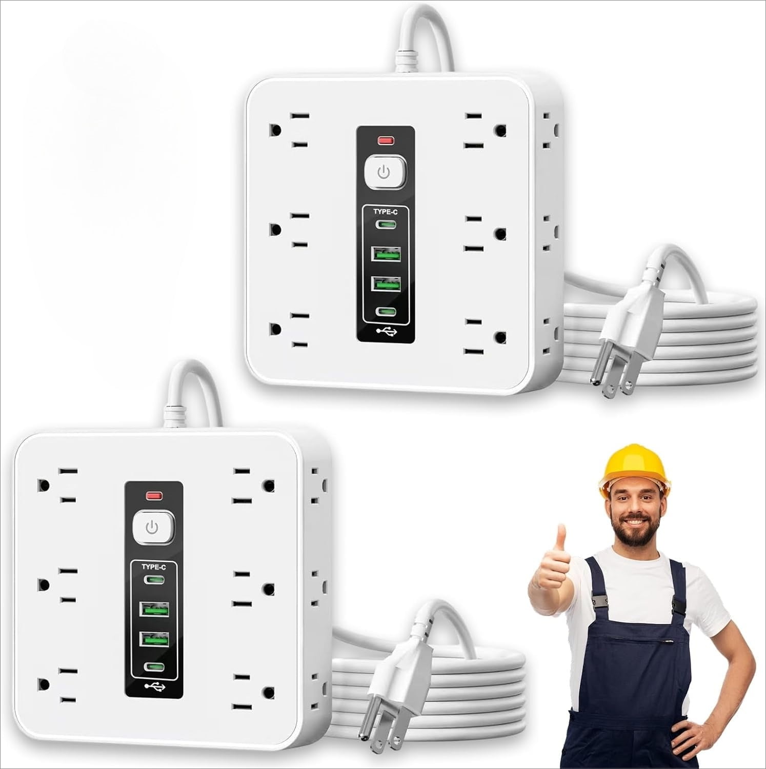16-in-1 Power Strip with Switch, 12 AC Outlets & 2 USB-C, 2 USB-A, 6 ...