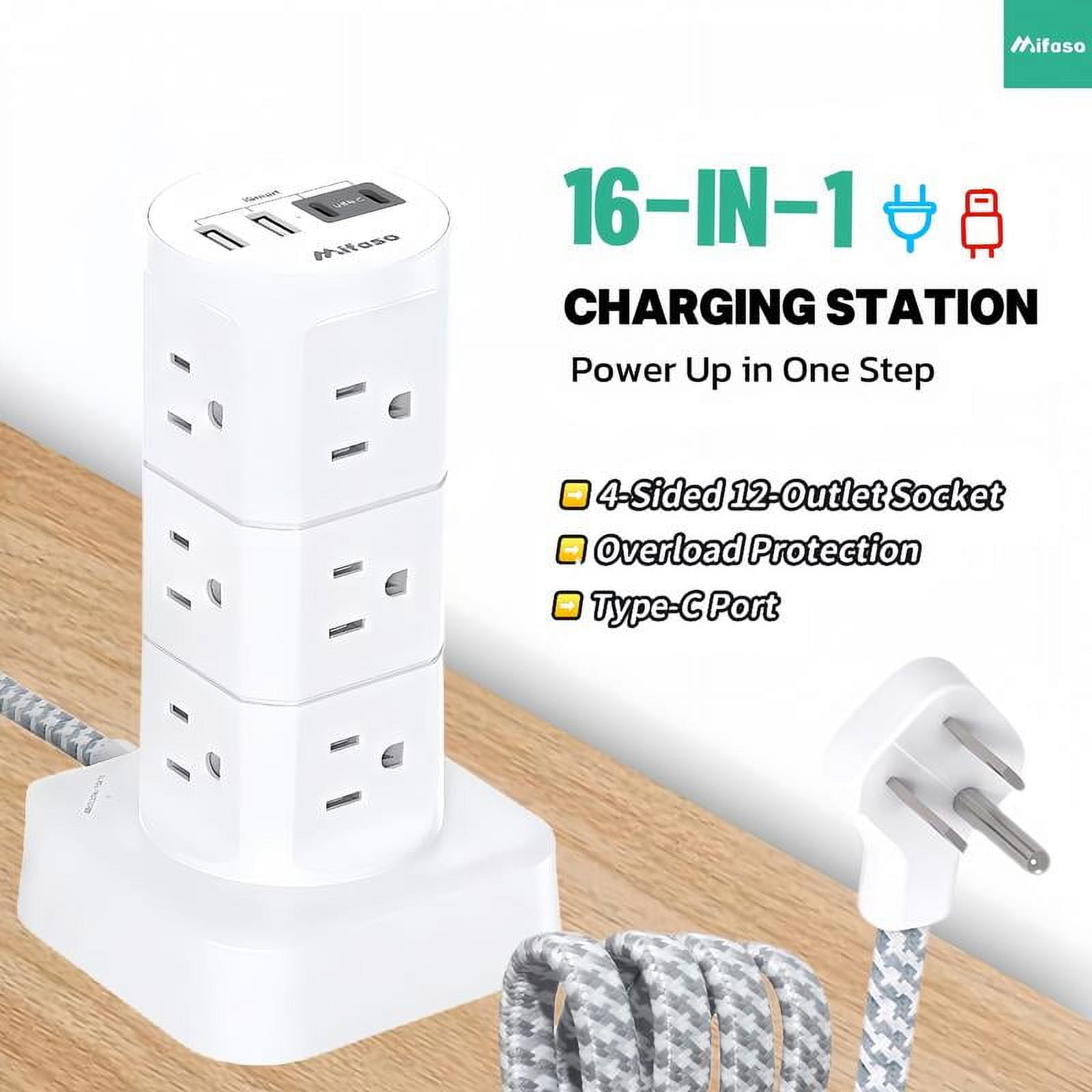 16-in-1 Power Strip Tower with 12 AC Outlets 4 USB Ports (2 USB-C ...
