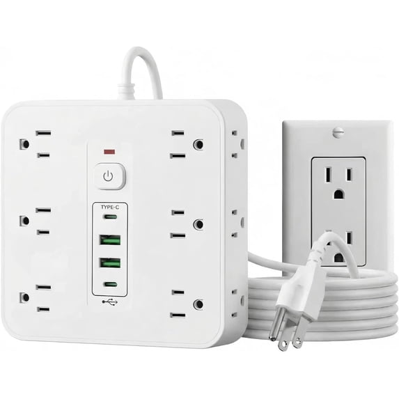 16-in-1 Surge Protector Power Strip with 12 AC Outlets, 4 USB Ports (2 ...