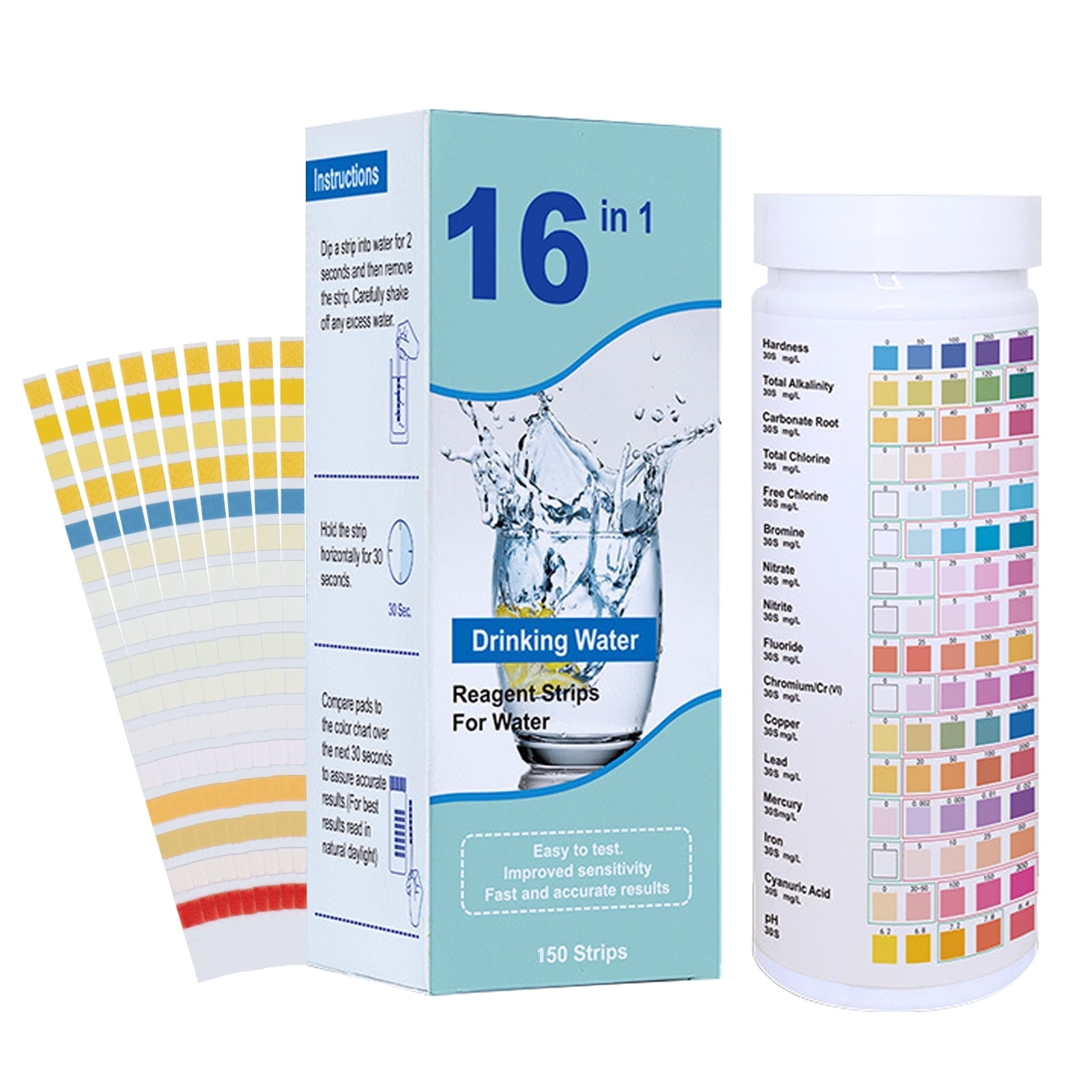 16 in 1 Water Test Strips- 150 PCS Kit for Drinking Water, Aquarium ...