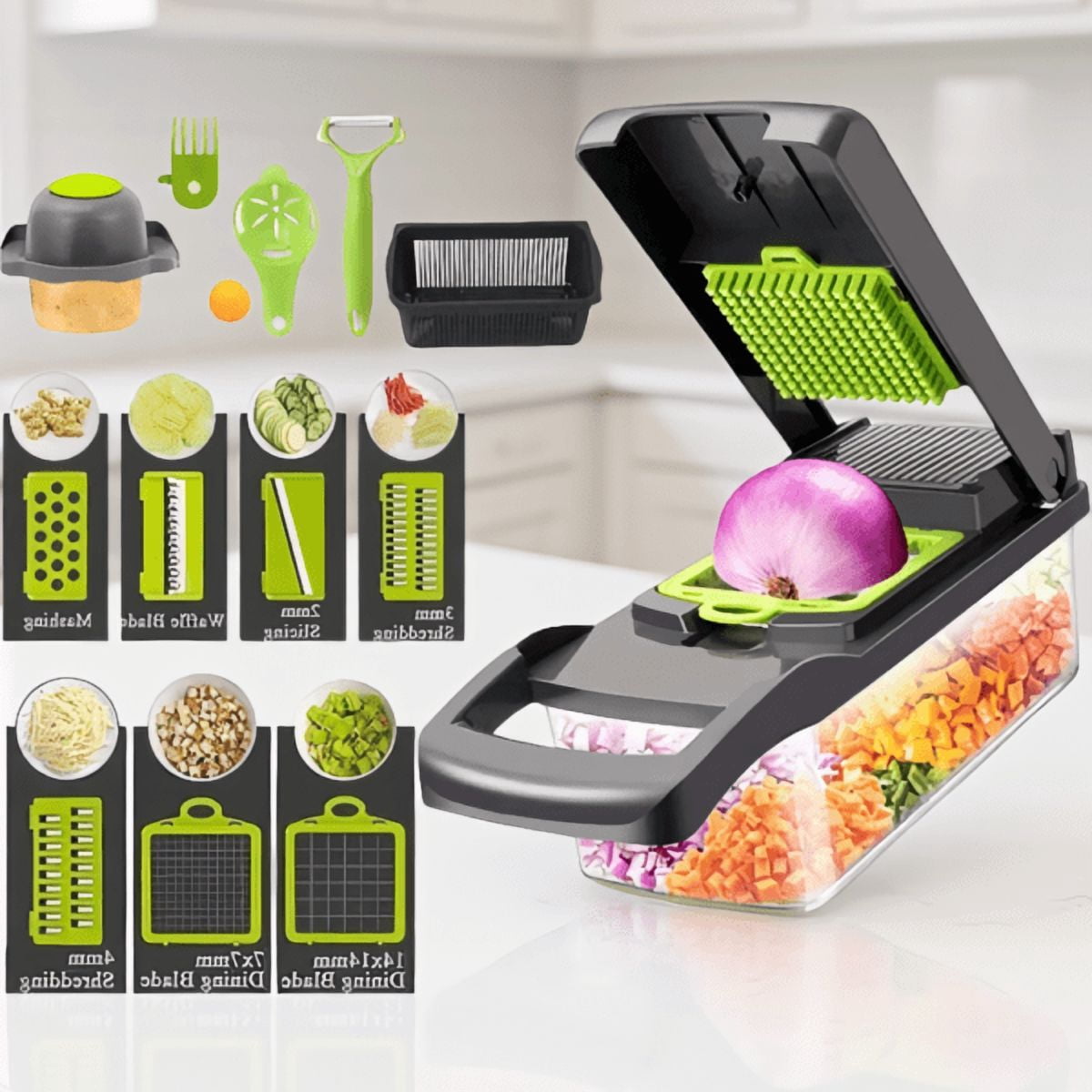 16-in-1 Vegetable Multifunctional Slicer Dicer Shredder with 1.5L ...