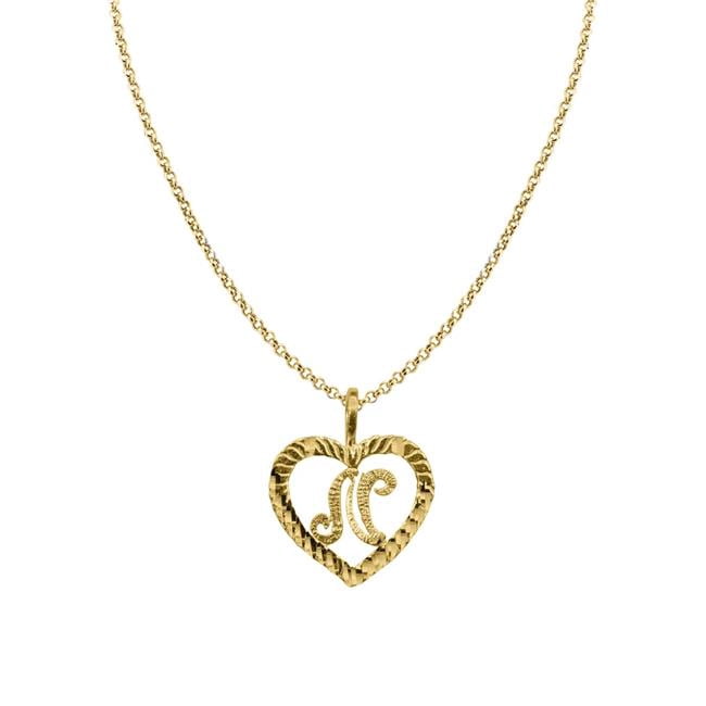 16 in. 14K Yellow Gold Diamond-Cut Heart-Shaped Initial Letter N ...
