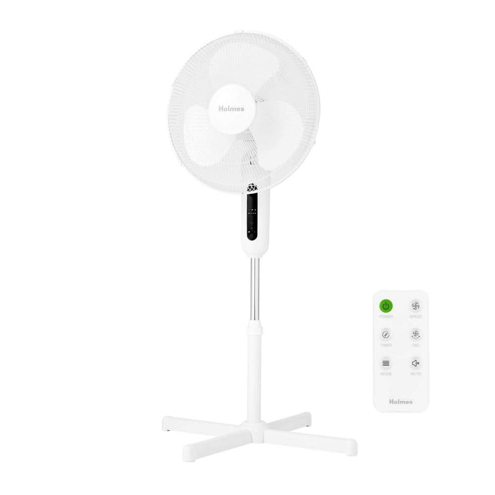 16 in. Digital Oscillating 3-Speed Stand Fan with Remote Control White ...