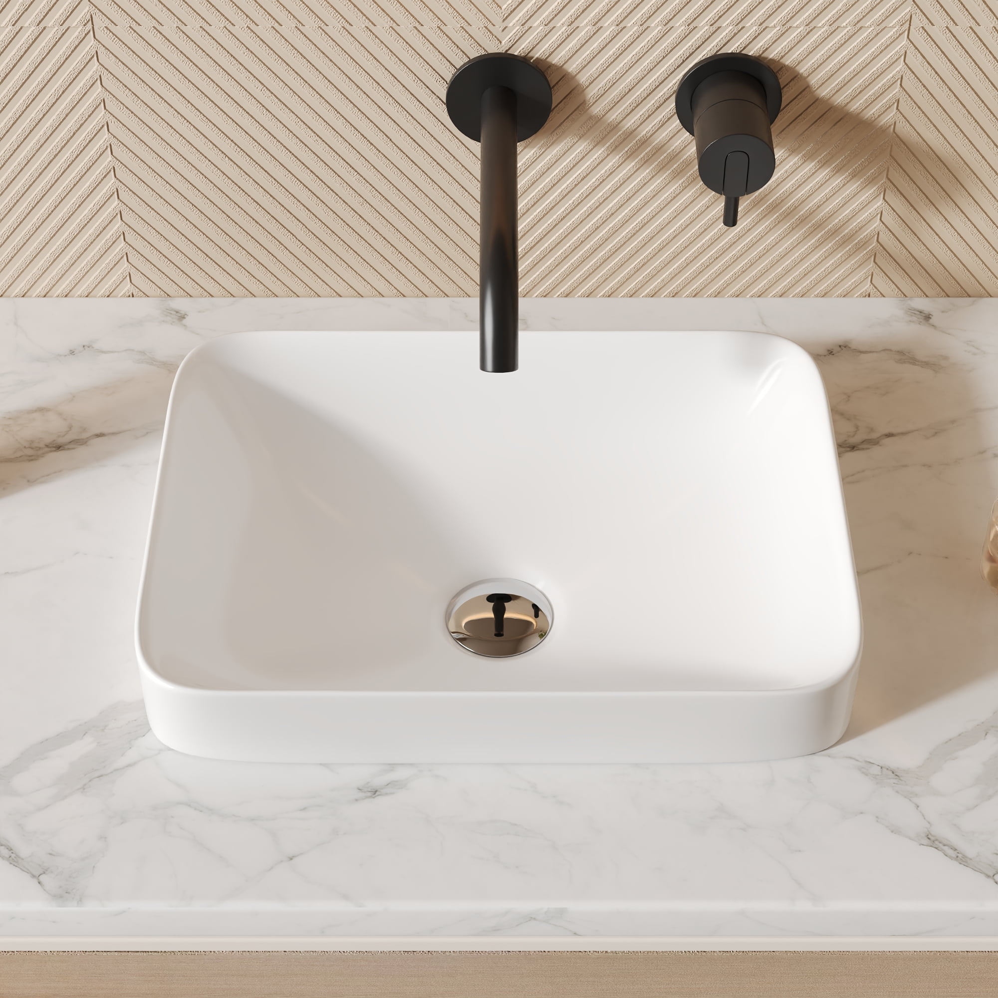 16 in. L x 12 in. W Rectangular Bathroom White Ceramic Semi-Recessed ...