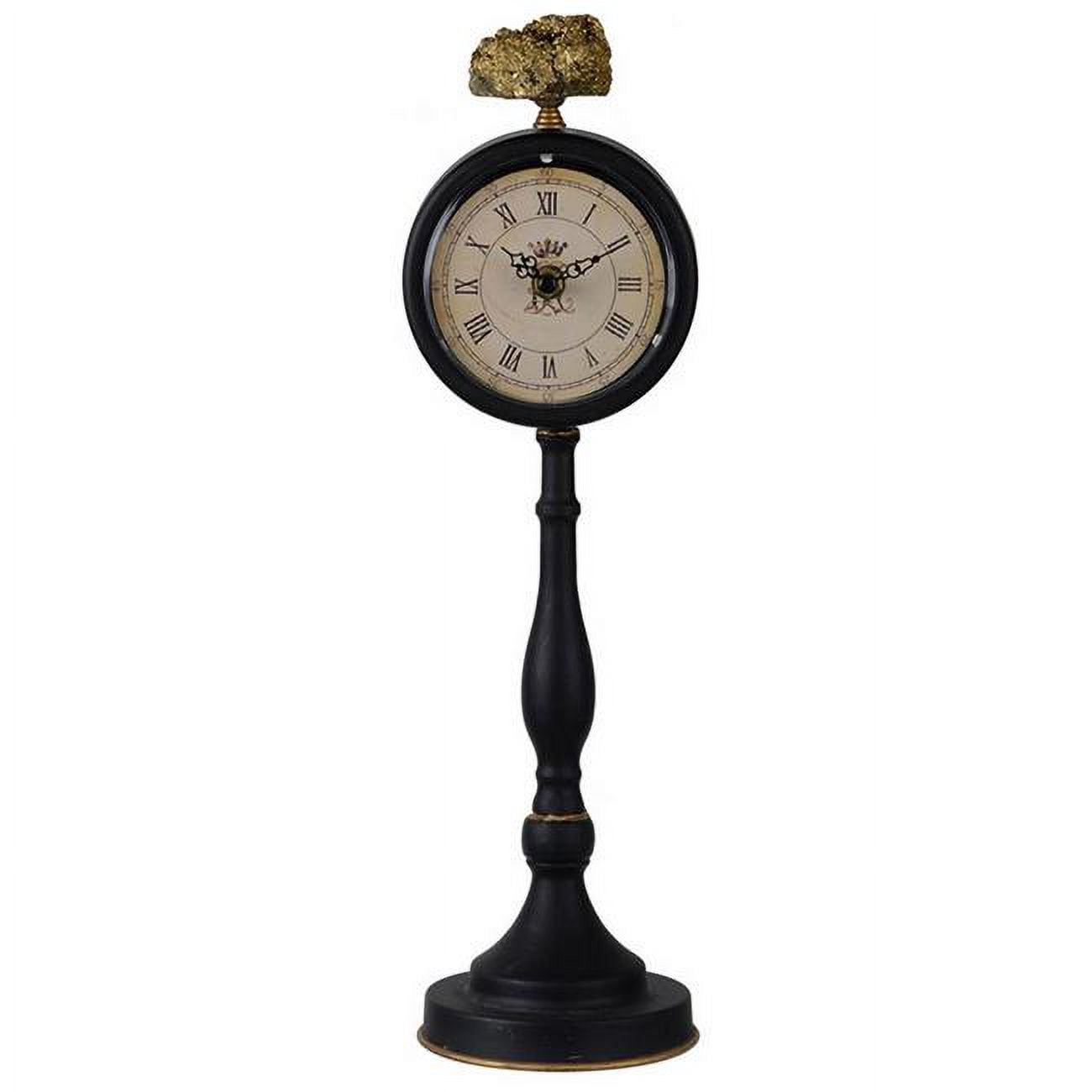 16 in. Pedestal Stand Black Metal Stone Accent Decorative Table Clock ...