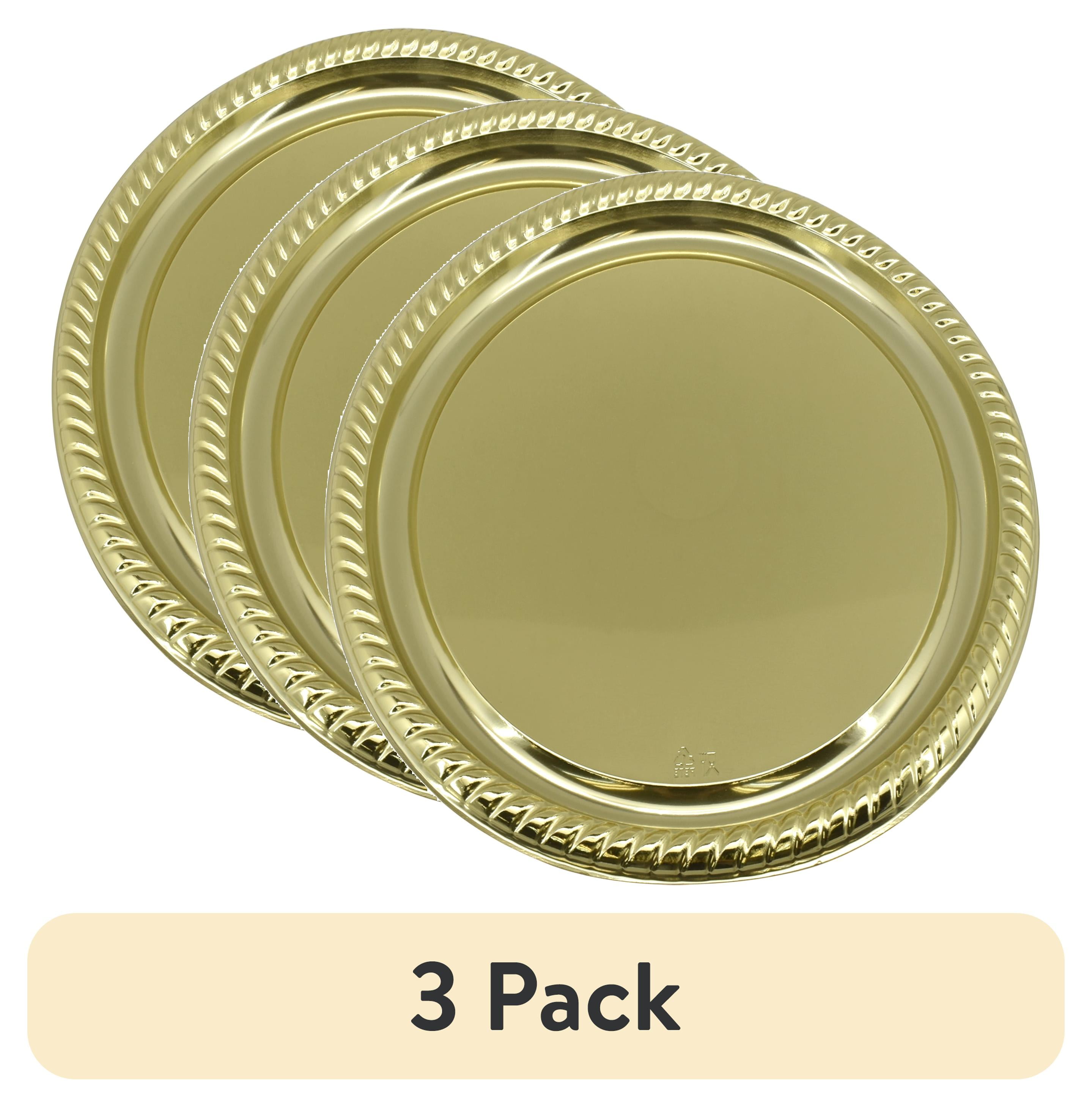 (3 pack) 16-in Plastic Round Gold Serving Platter, Party Tableware, Way ...