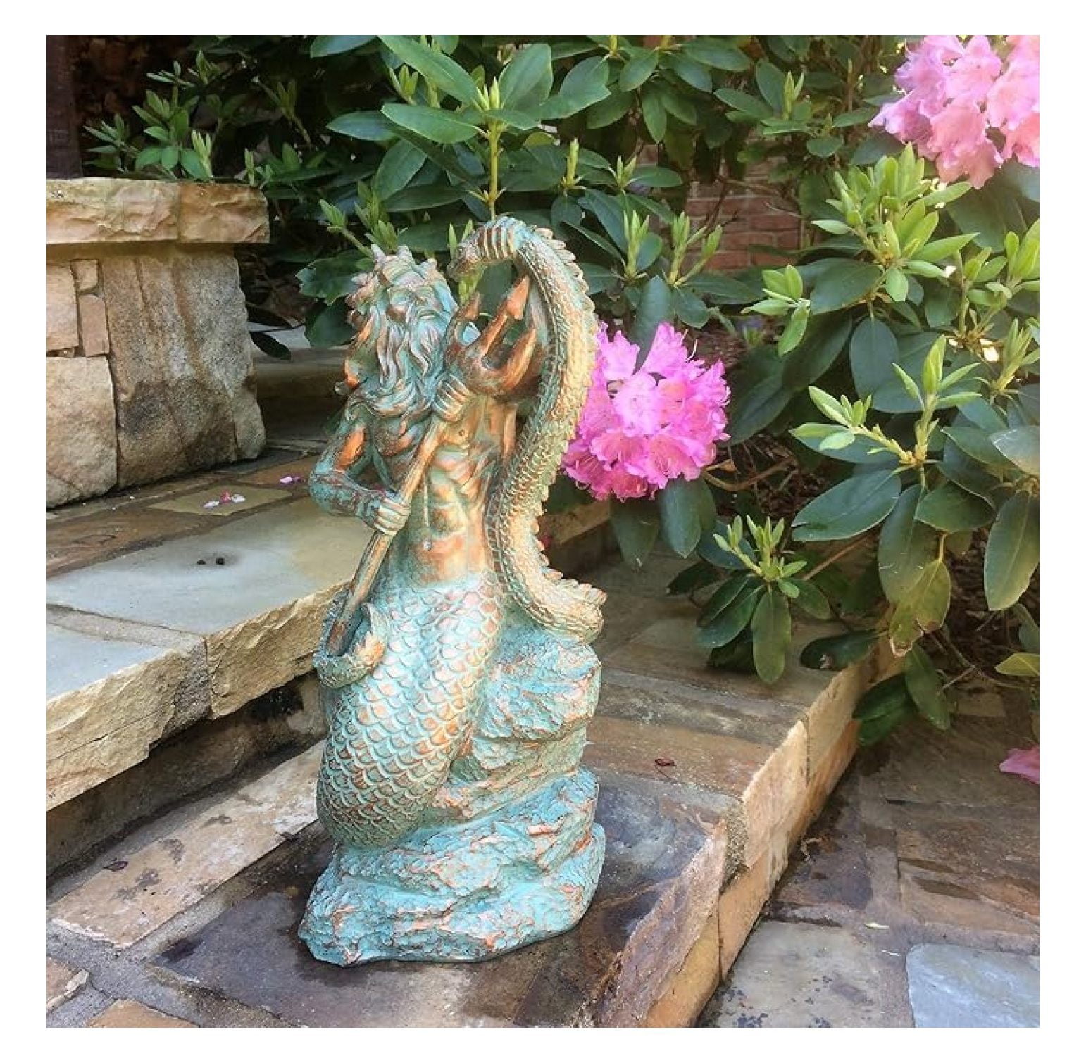 16 in. Poseidon Ruler of The Sea on Nautical Rock Bronze Finish Beach ...