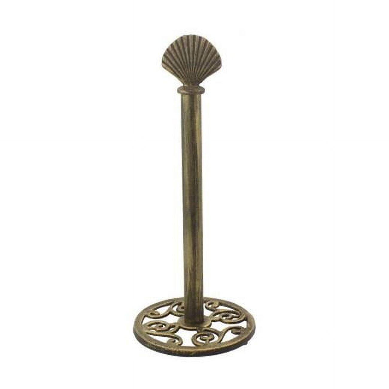16 in. Rustic Cast Iron Seashell Extra Toilet Paper Stand - Gold ...