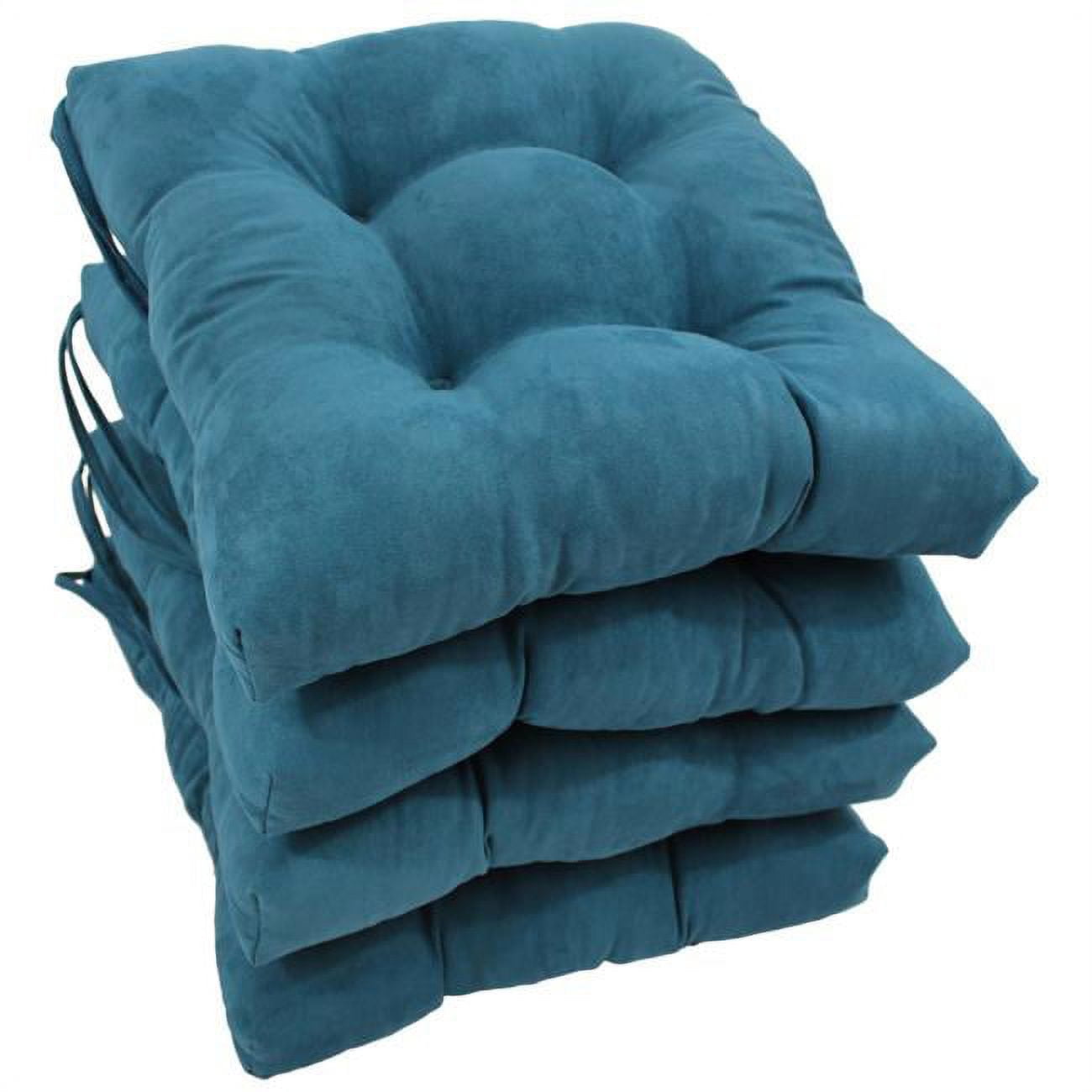 16 in. Solid Microsuede Square Tufted Chair Cushions, Teal - Set of 4 ...