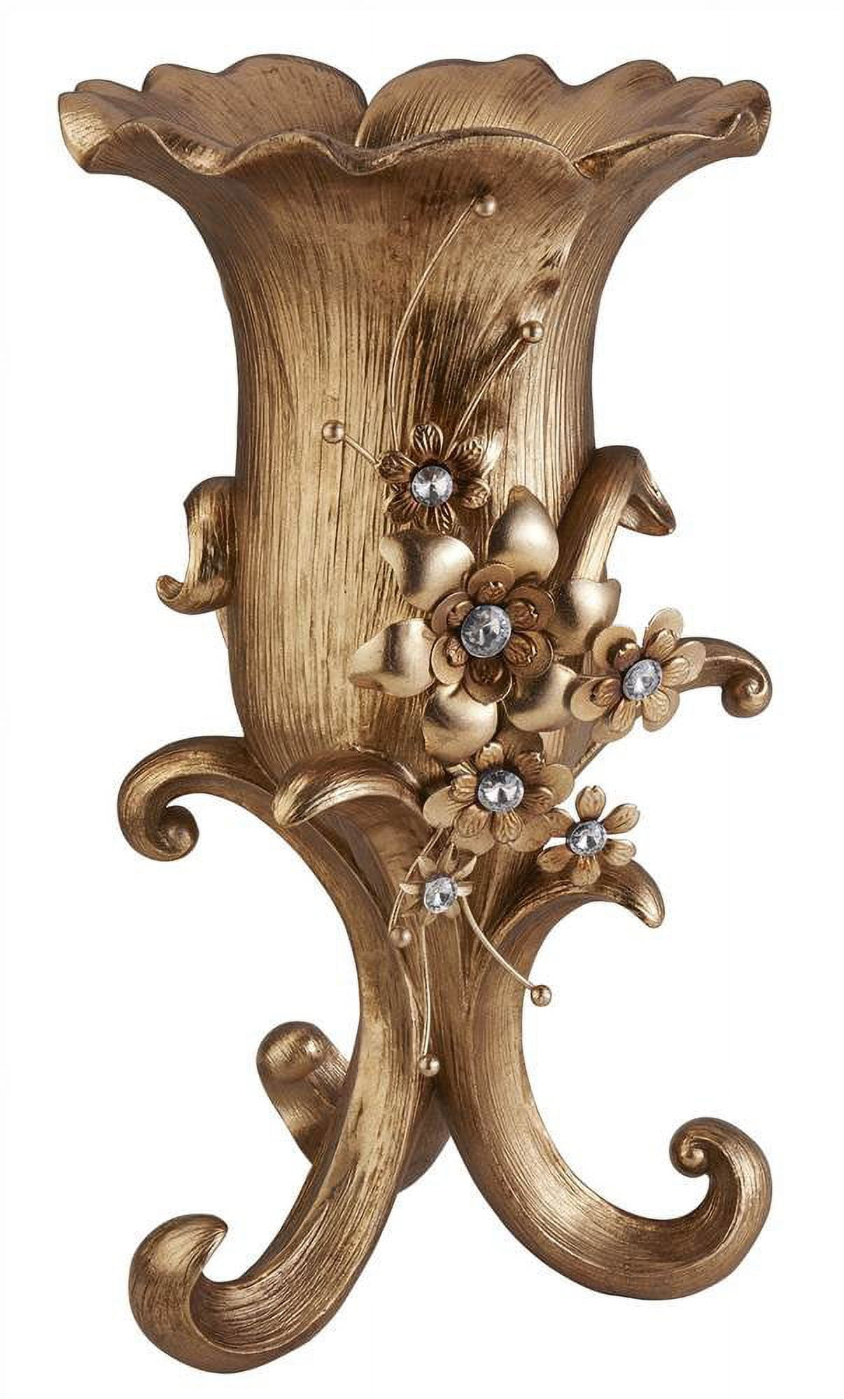 16" Tall Polyresin Decorative Vase "Athena", Bronze finish with Flower ...