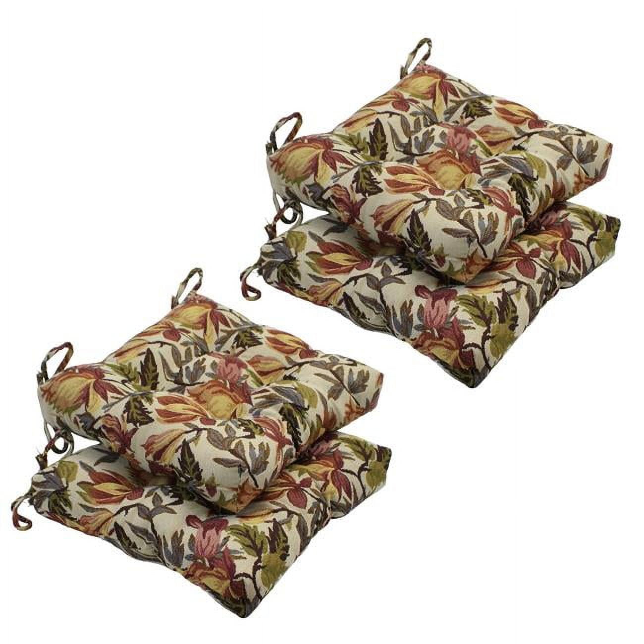 16 in. Tapestry Square Tufted Chair Cushions, Tan Floral - Set of 4 ...