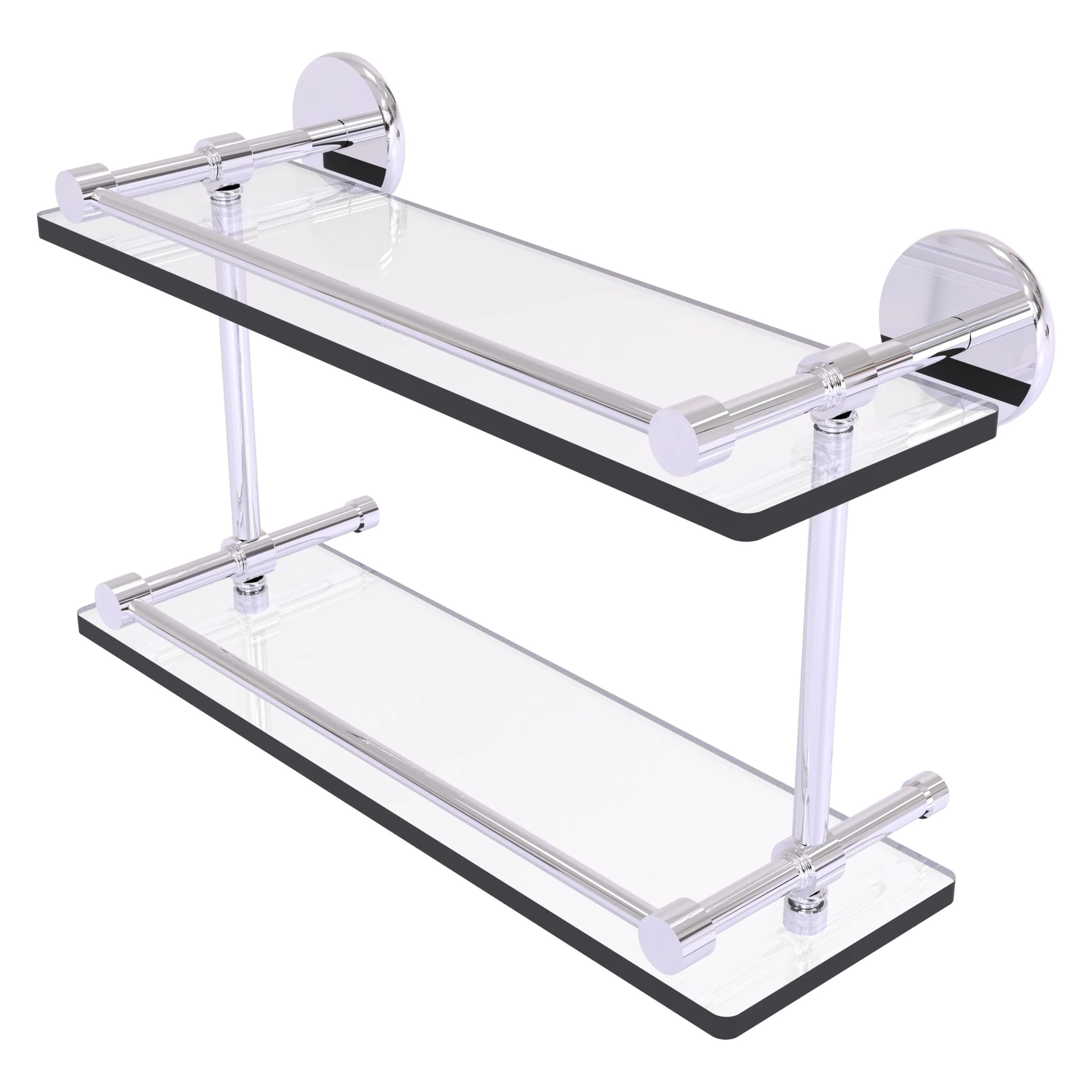 16-in Tempered Double Glass Shelf with Gallery Rail in Polished Chrome ...