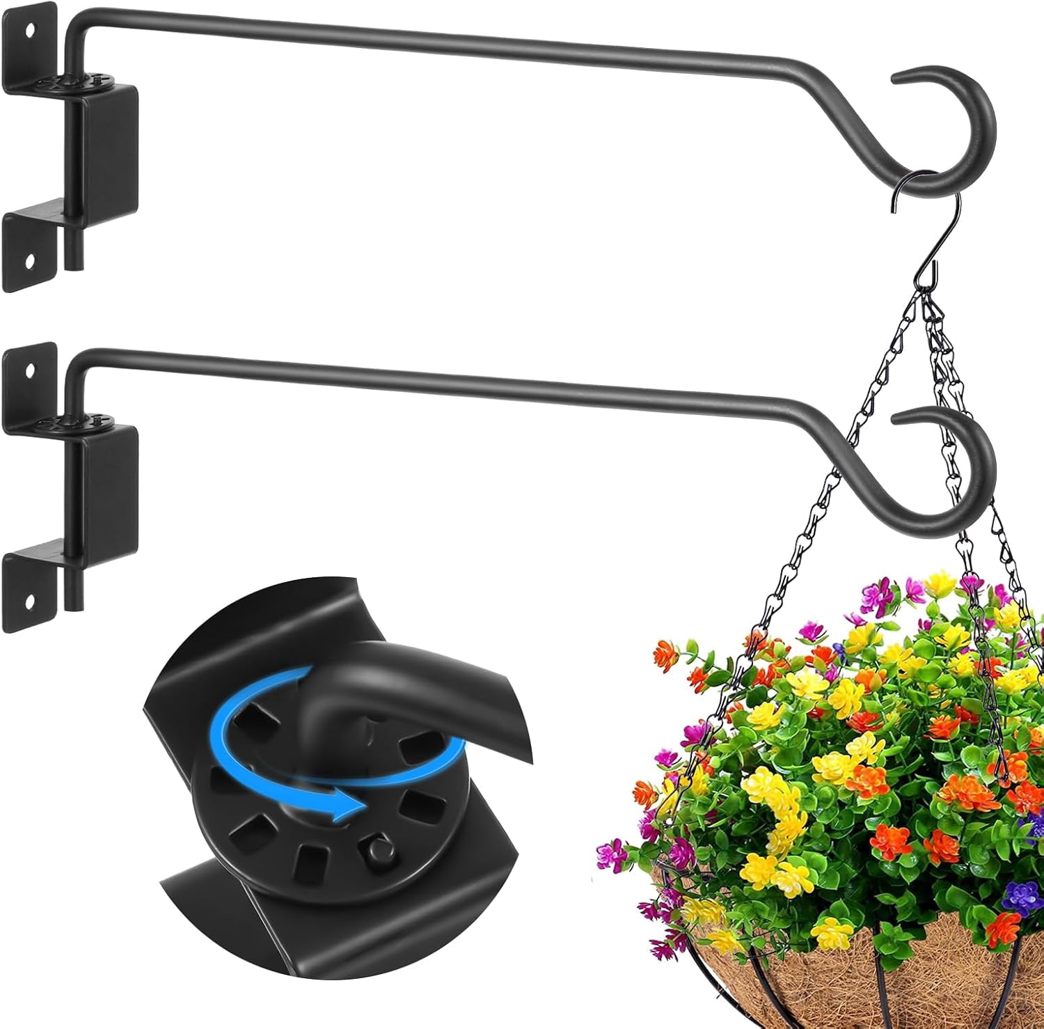16 inch 2 Pack Swivel Plant Hangers Outdoor Heavy Duty - Black Iron ...