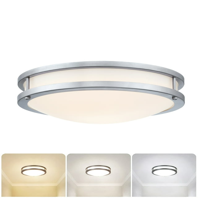 16'' 25W LED Ceiling Light, Flush Mount, Brush Nickle, 3000K/4000K ...