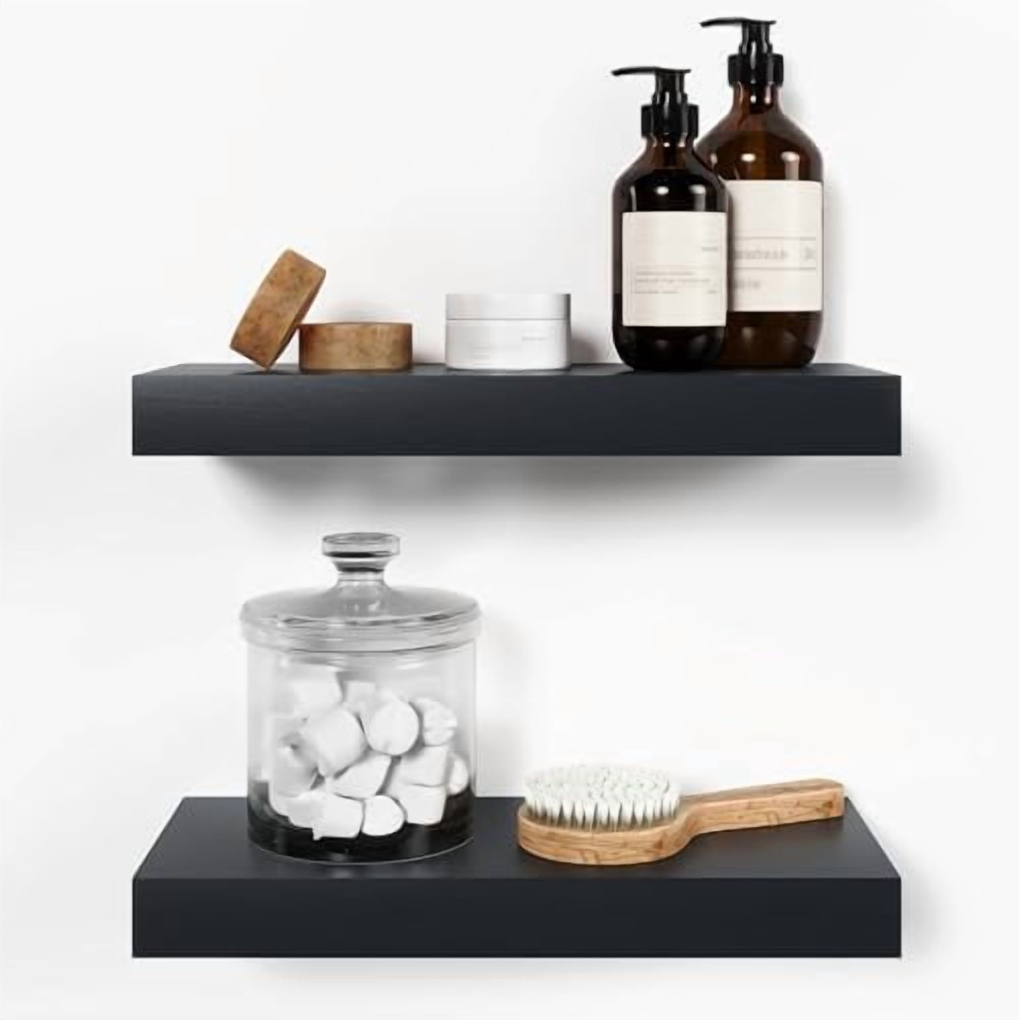 16 inch Black Floating Shelves, High End Solid Real Wood 16inch ...