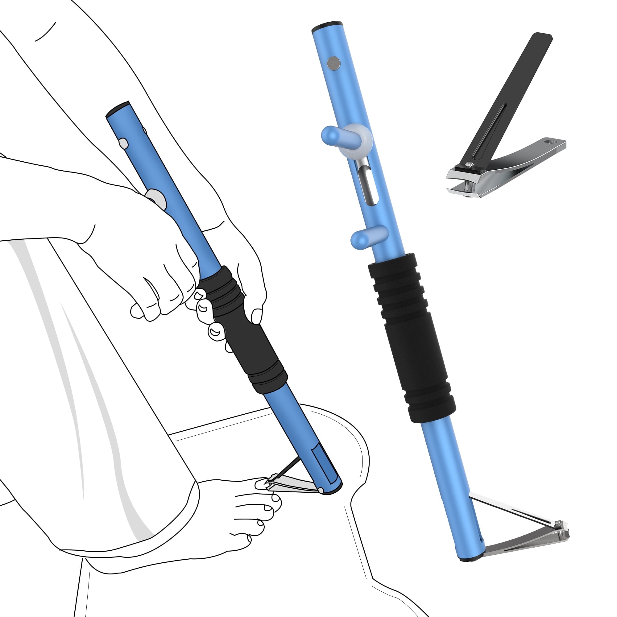 16-inch Blue Long Handled Toenail Clippers for Seniors, Overweight ...