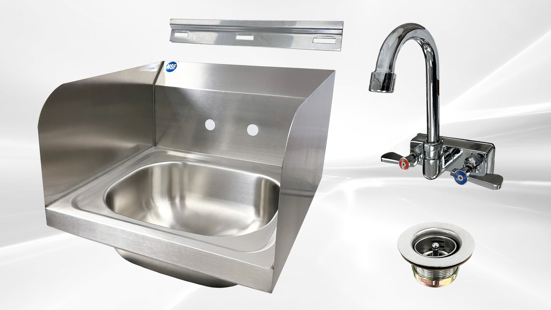 16 In. Commercial Stainless Steel Sink with Faucet & Side Splashes ...