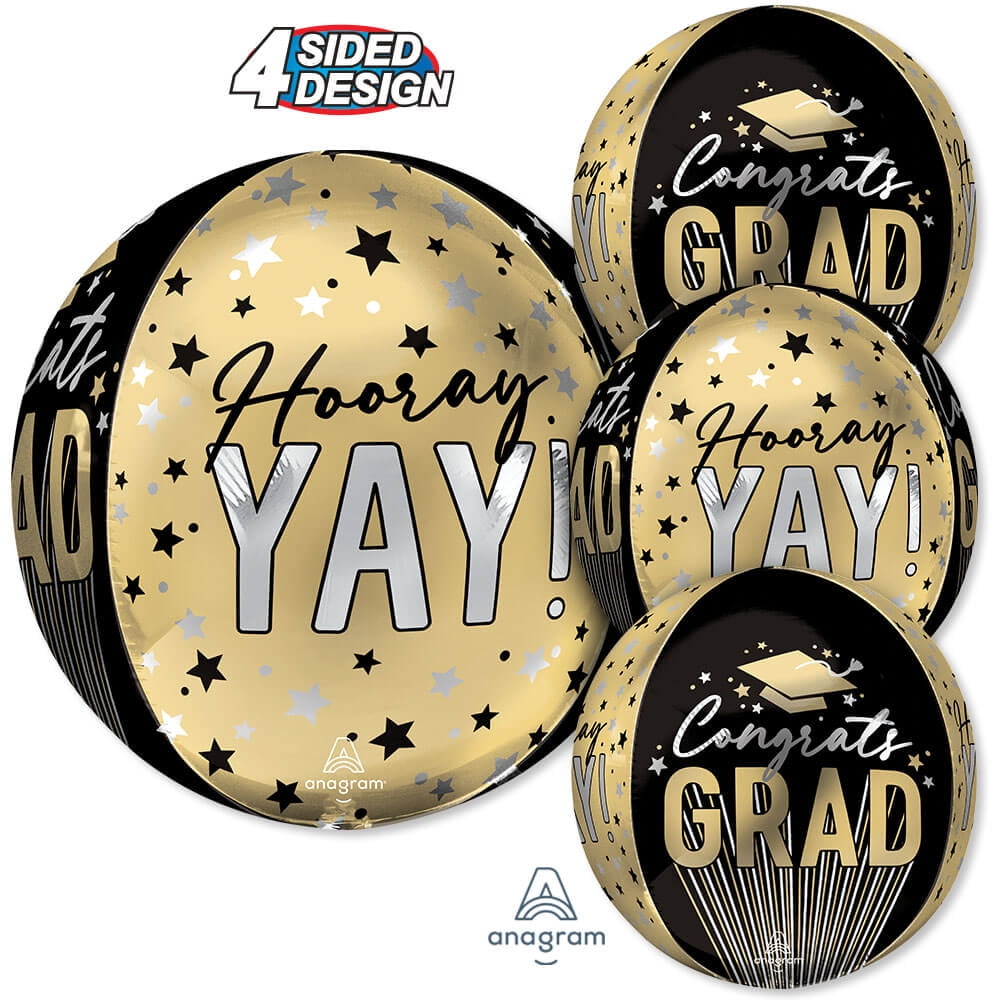 16 inch Congrats Grad Stripes & Stars Orbz Anagram Foil Mylar Balloon ...