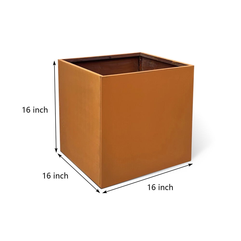 16-inch Cube Corten Steel Planter Metal Planter Rustic for Outdoors ...