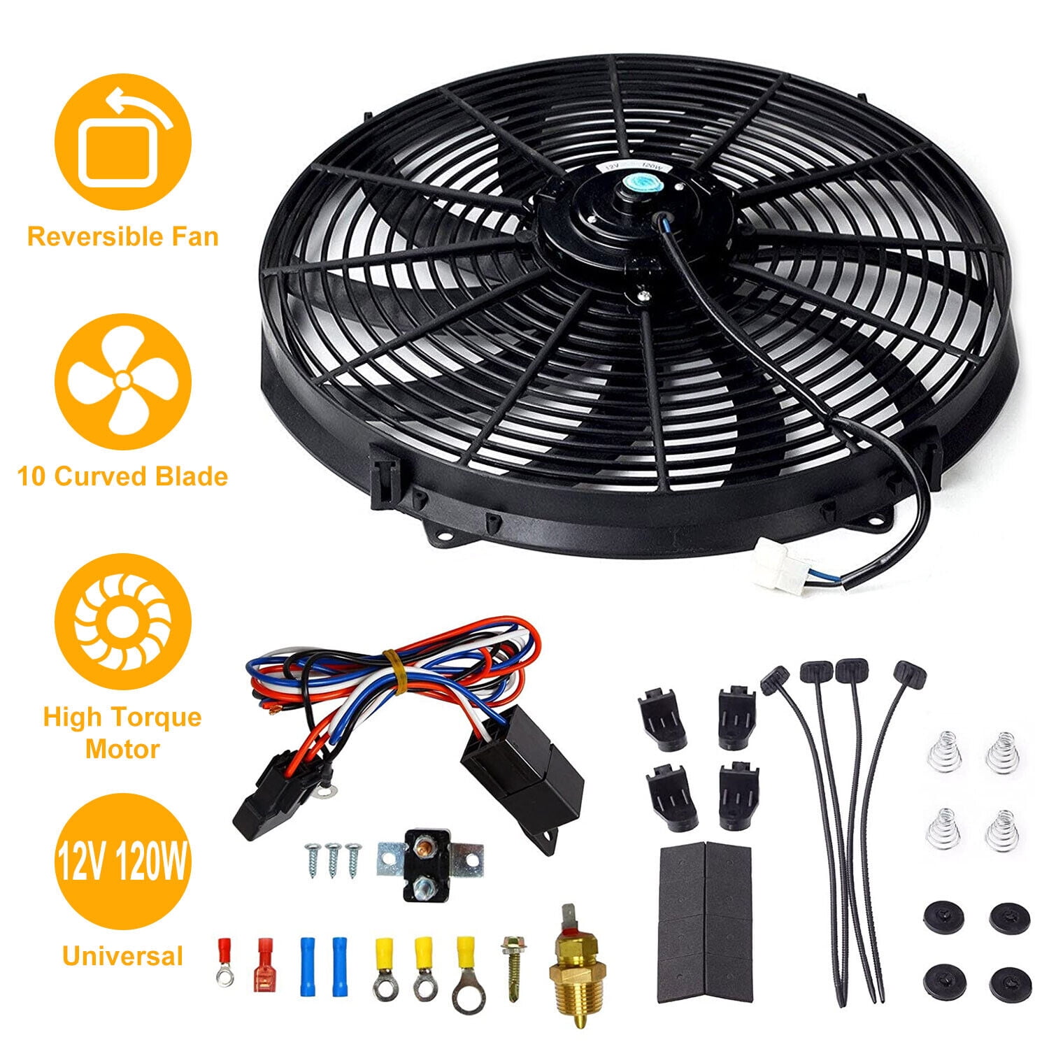 16 inch Electric Radiator Cooling Fan Universal Slim Fan Push Pull 12V Mount Kit - Walmart.com