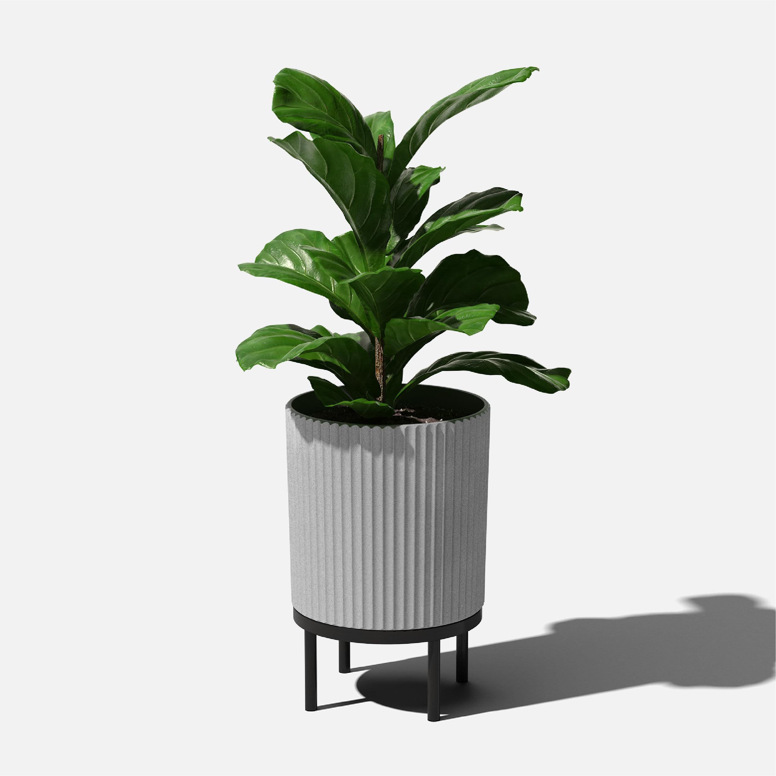 16-inch, Gray/Black Round Planter w/ Stand for Porch/Patio | Durable ...