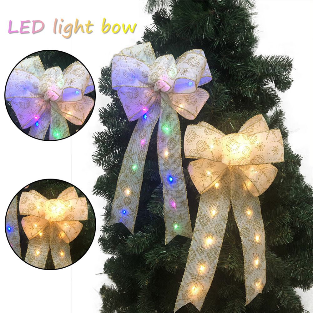 16 inch LED Bows Christmas Decorations Large Ribbon Bow with LED Lights ...