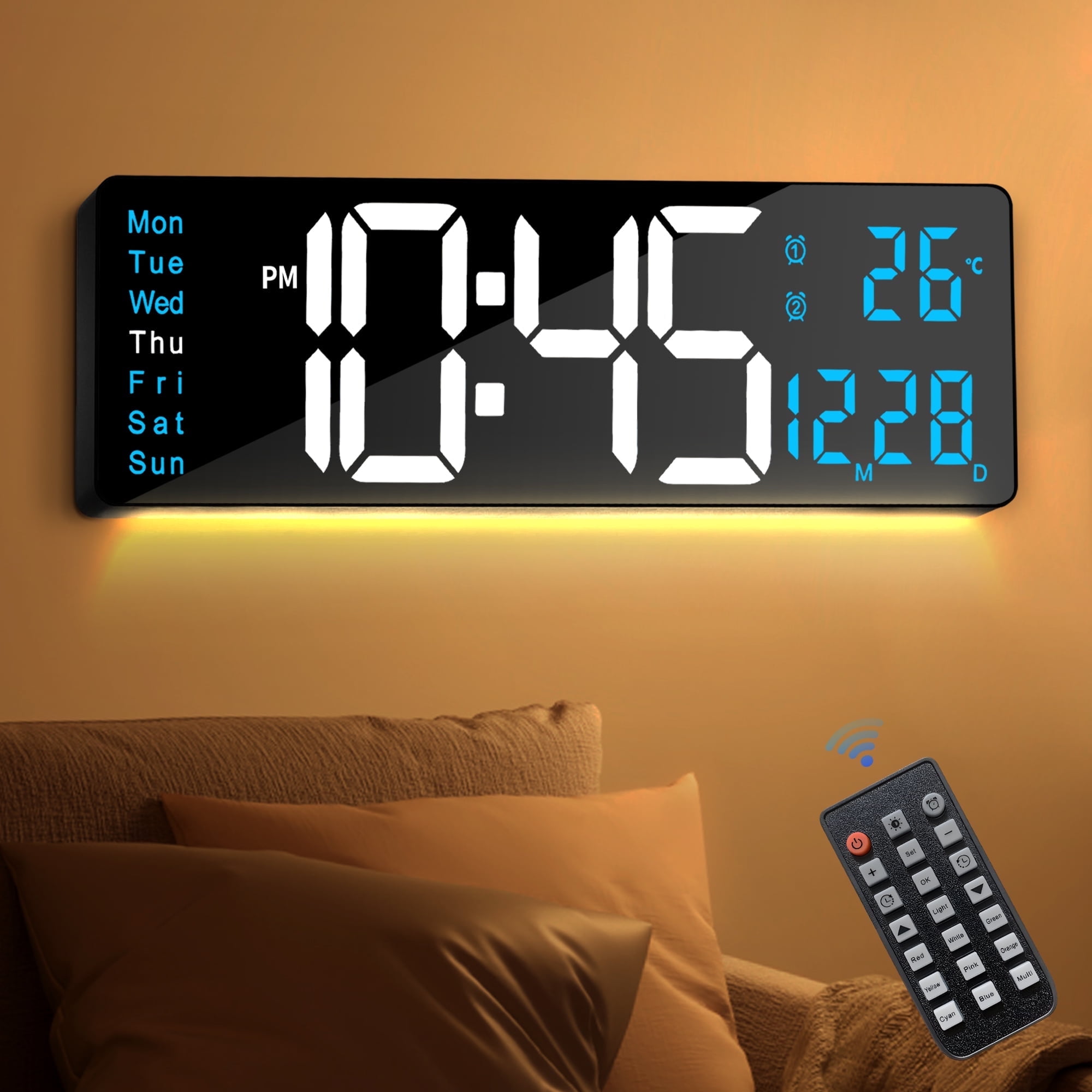 16-inch Large Display Wall Clock with Remote Control, 2 Alarms ...