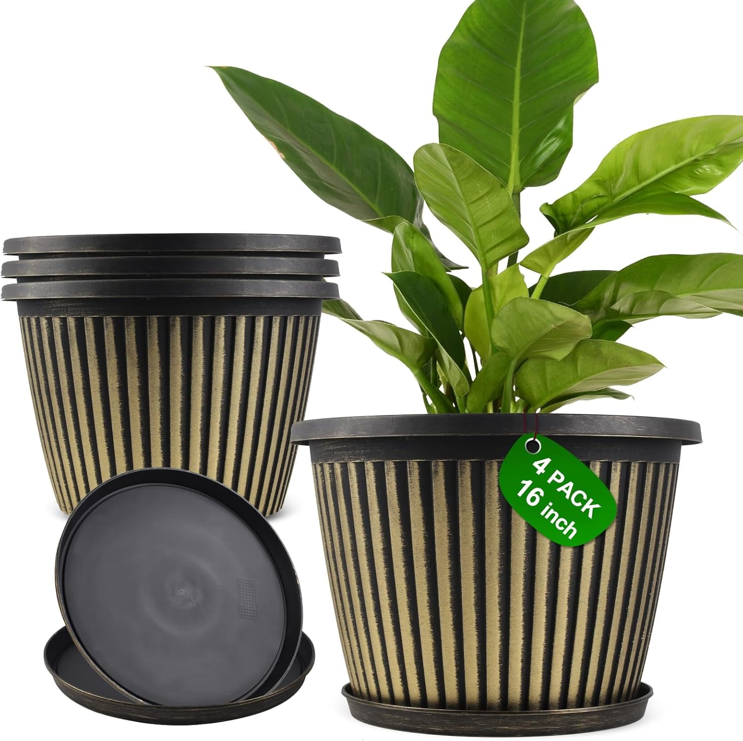 16 inch Large Planter Indoor Outdoor Plant Pots, 4 Pack Plastic Flower ...