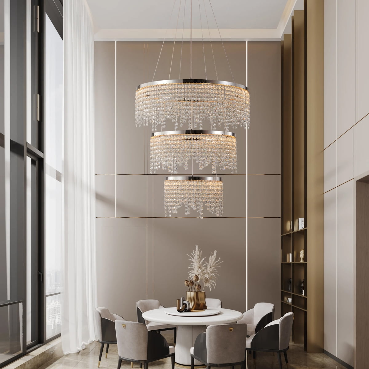 16-inch Luxury Crystal LED Chandelier - Adjustable Height and Color ...