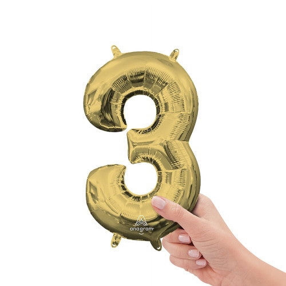 16 inch Number 3 - Anagram - White Gold (Air-Fill Only) Foil Mylar ...