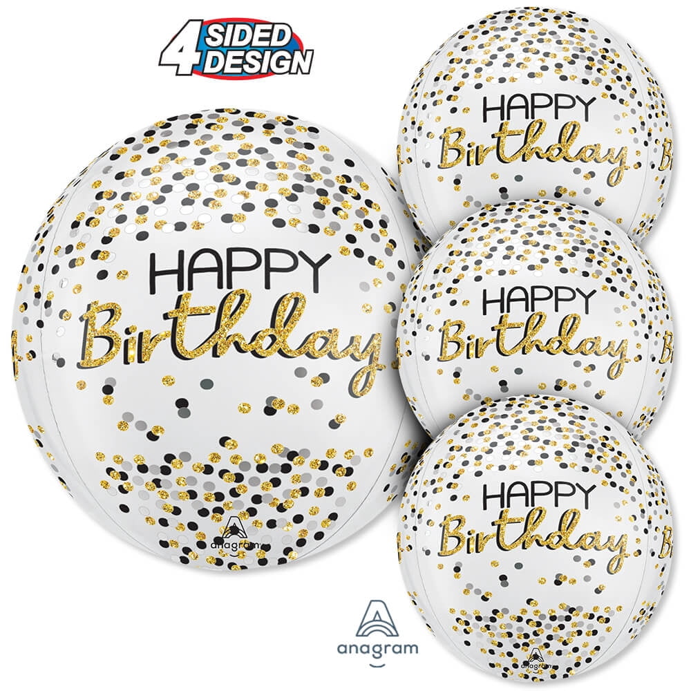 16 inch Orbz - Black Silver Gold Birthday Foil Mylar Balloon - Party ...