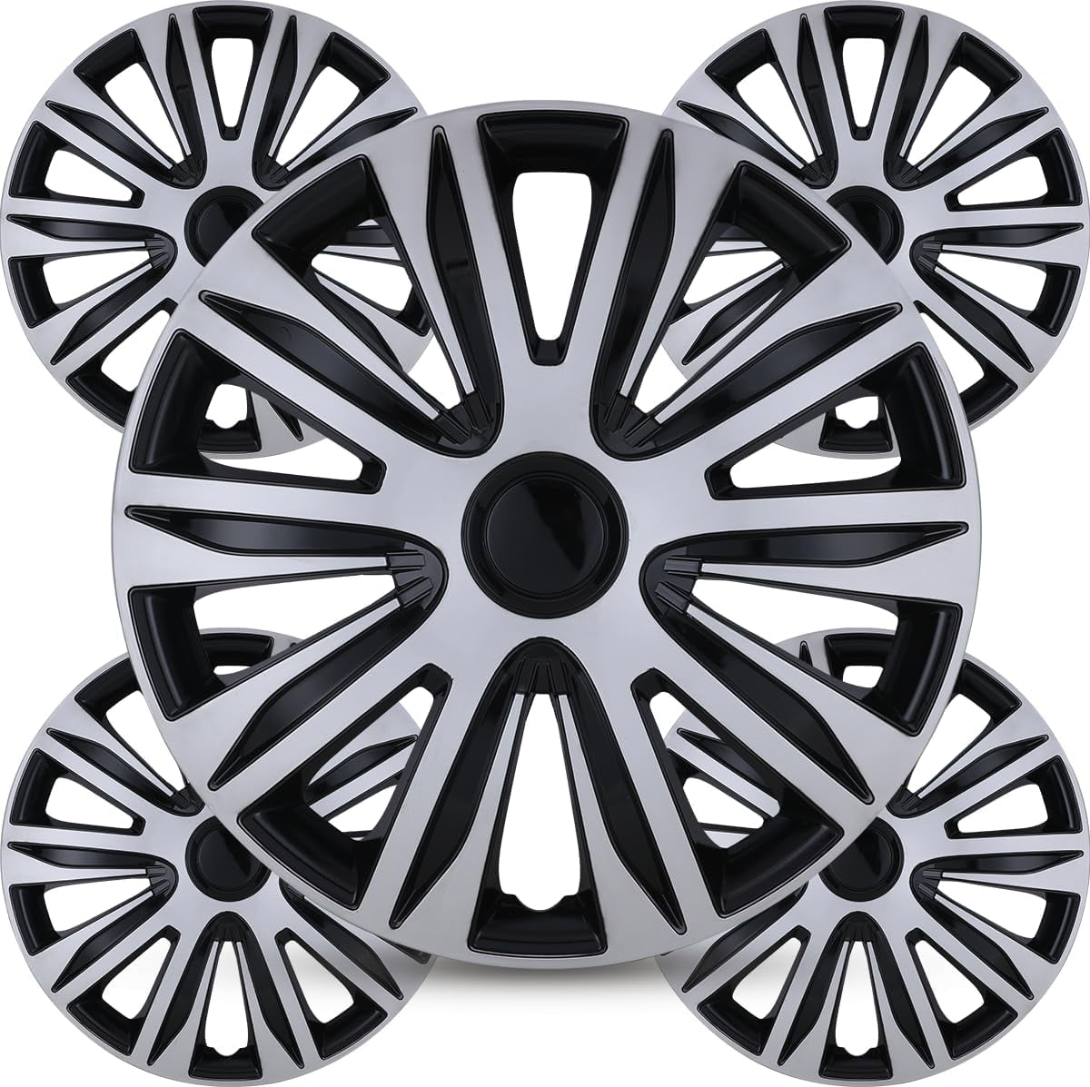 16 inch Performance Silver & Black Lacquer Hubcaps Universal Wheel ...